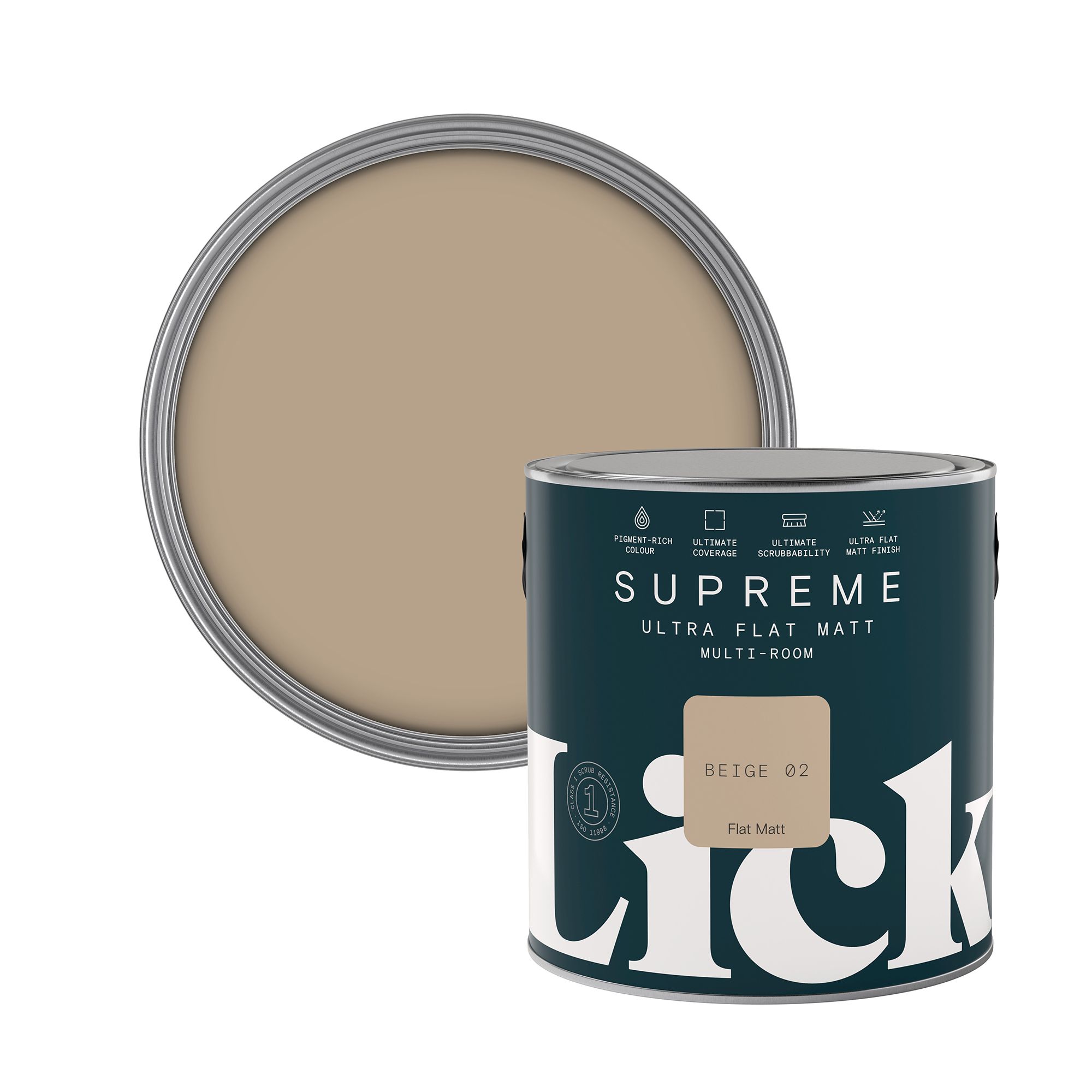 Lick Supreme Beige 02 Flat matt Multi-surface Emulsion paint, 2.5L
