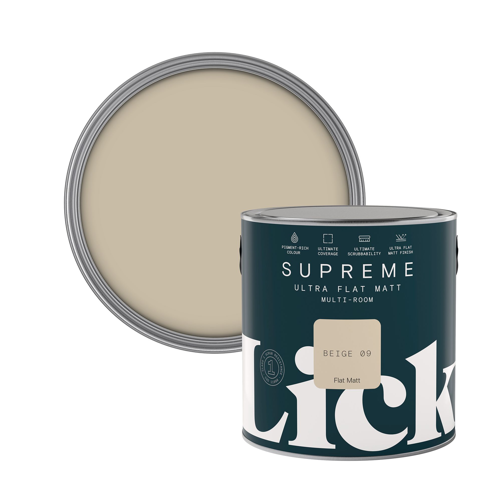 LICK SUPREME BEIGE 09 FLAT MATT MULTI-SURFACE EMULSION PAINT, 2.5L