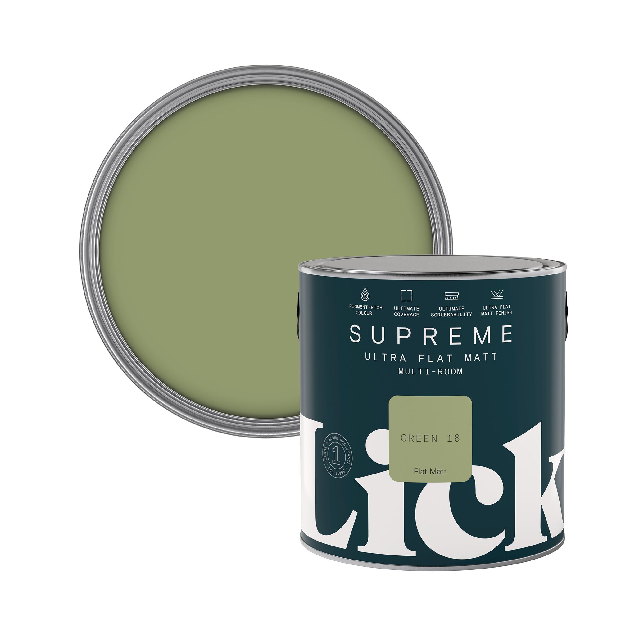 Lick Supreme Green 18 Flat matt Multi-surface Emulsion paint, 2.5L