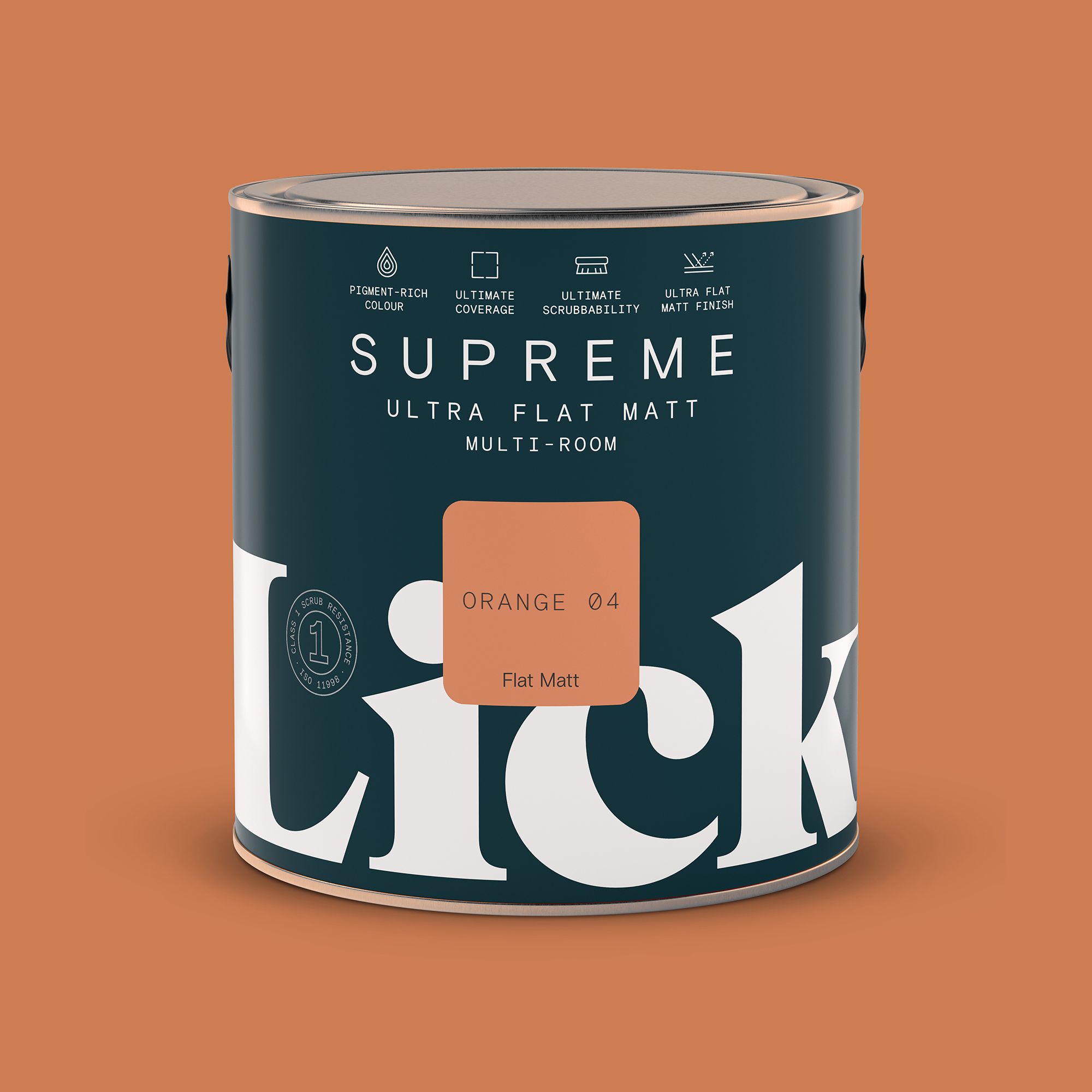 Lick Supreme Orange 04 Flat matt Multi-surface Emulsion paint, 2.5L