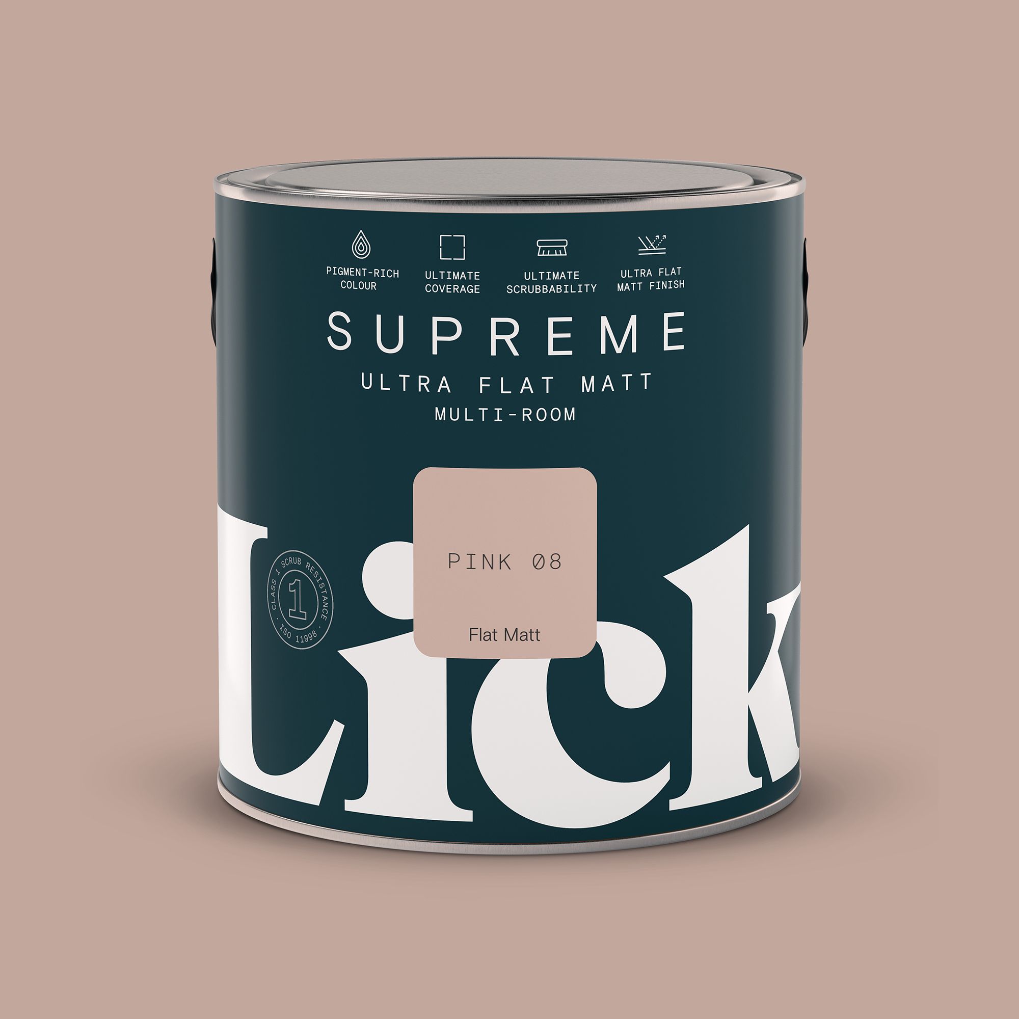 Lick Supreme Pink 08 Flat matt Multi-surface Emulsion paint, 2.5L