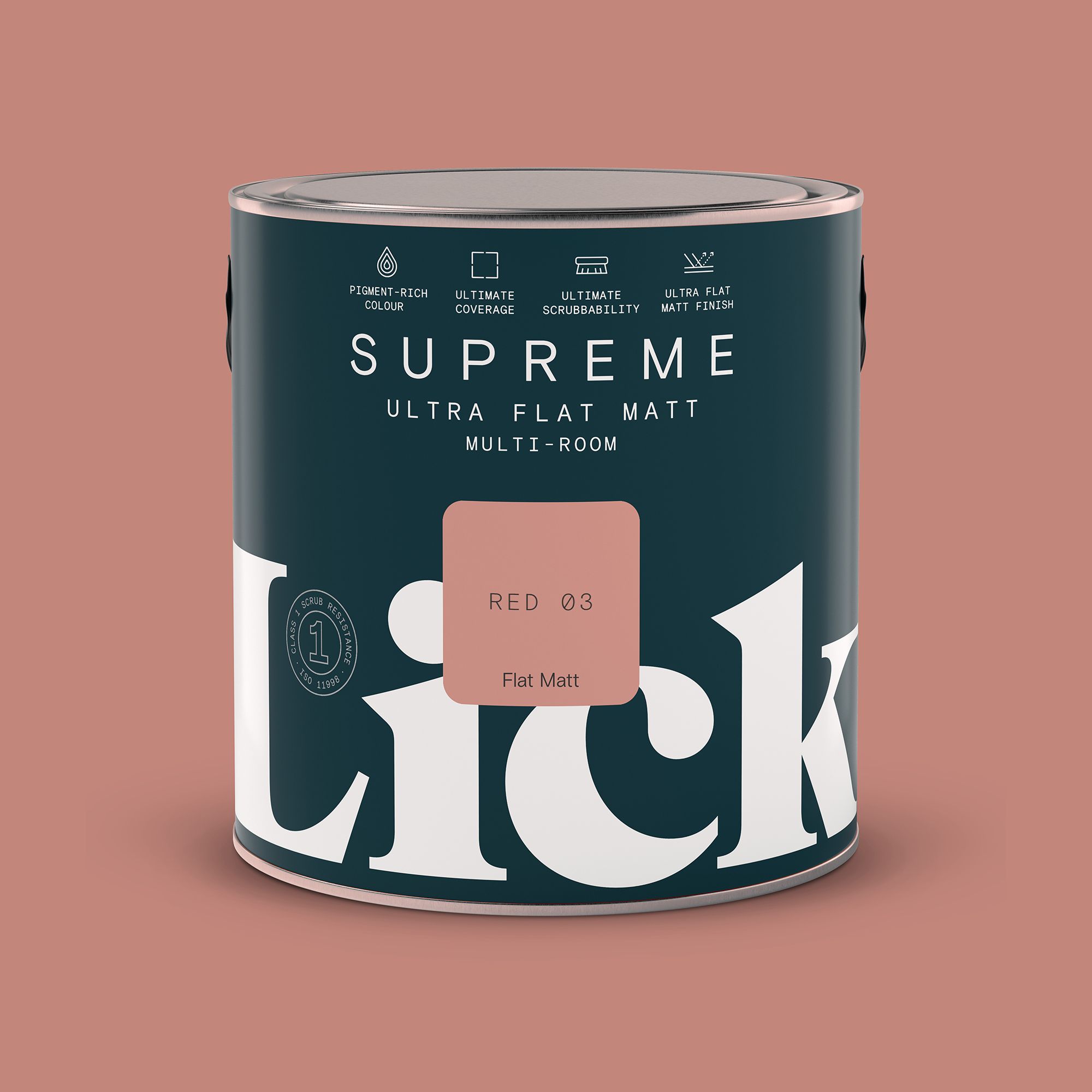 Lick Supreme Red 03 Flat matt Multi-surface Emulsion paint, 2.5L
