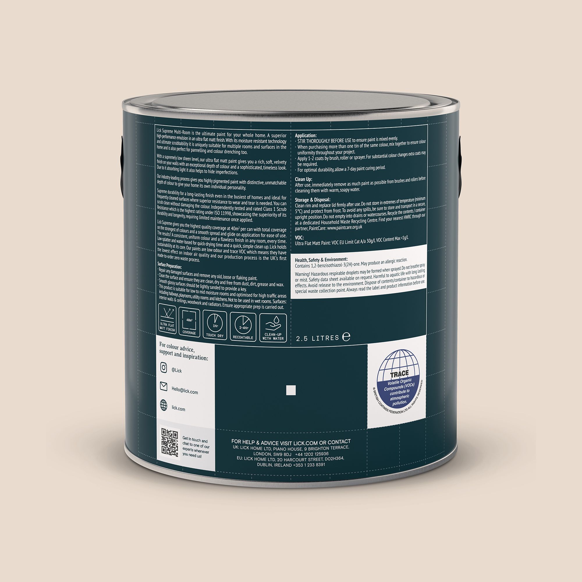 LICK SUPREME TAUPE 03 FLAT MATT MULTI-SURFACE EMULSION PAINT, 2.5L