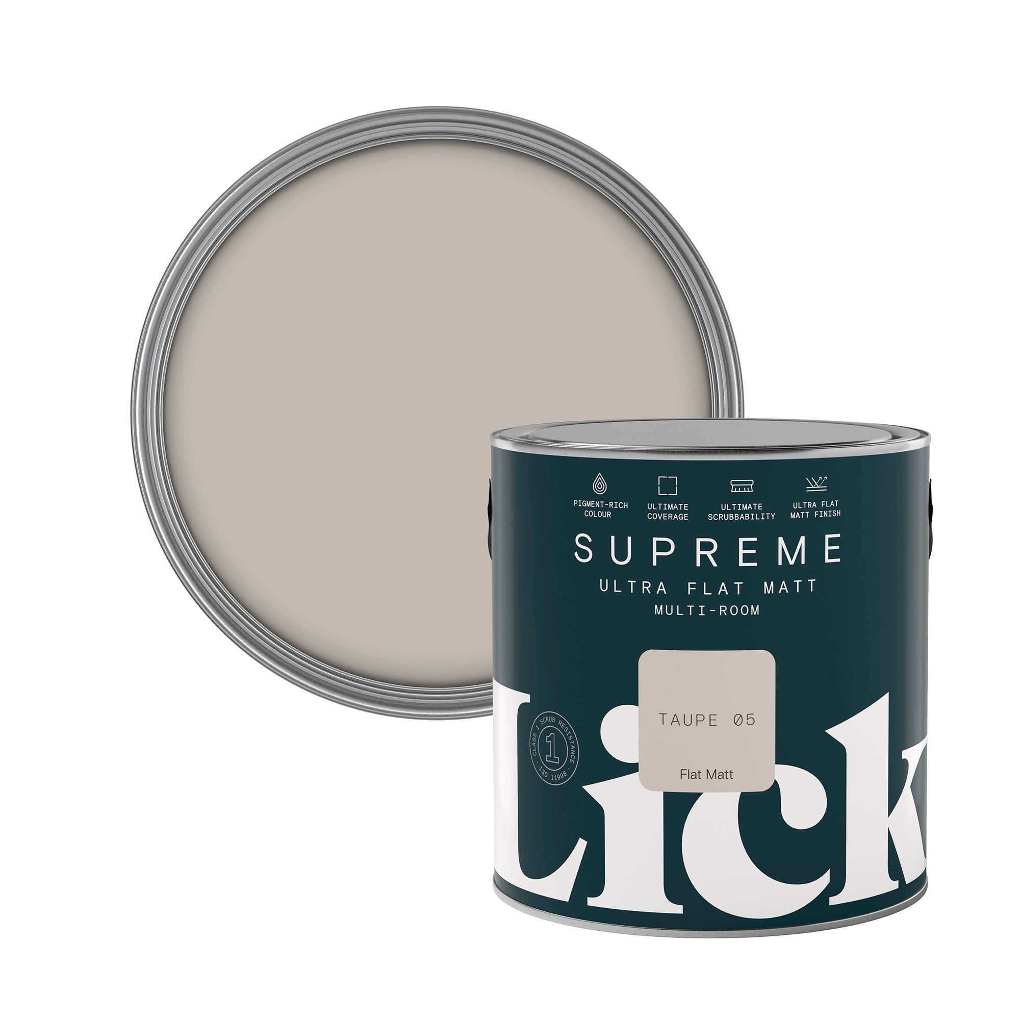 Lick Supreme Taupe 05 Flat matt Multi-surface Emulsion paint, 2.5L