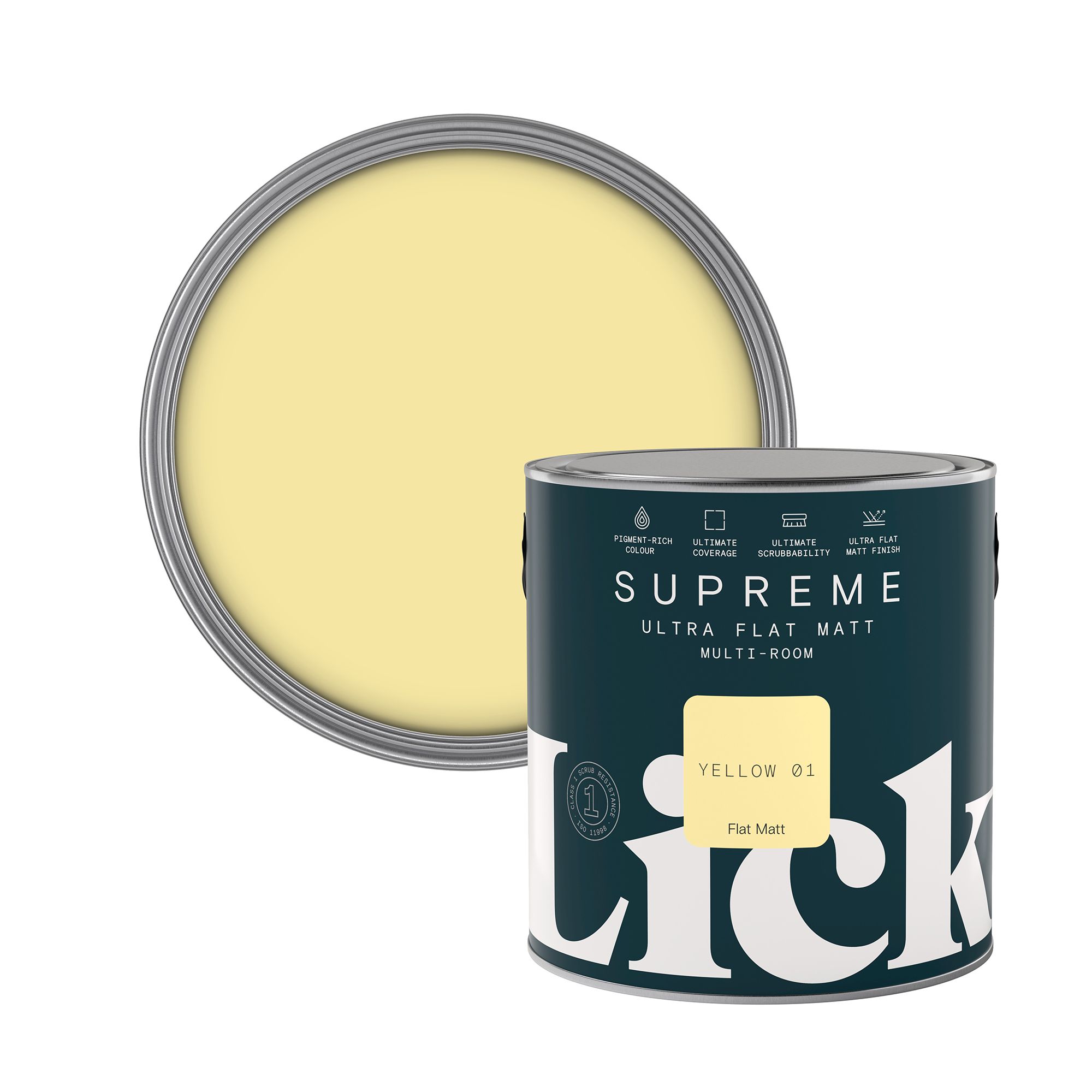 Lick Supreme Yellow 01 Flat matt Multi-surface Emulsion paint, 2.5L