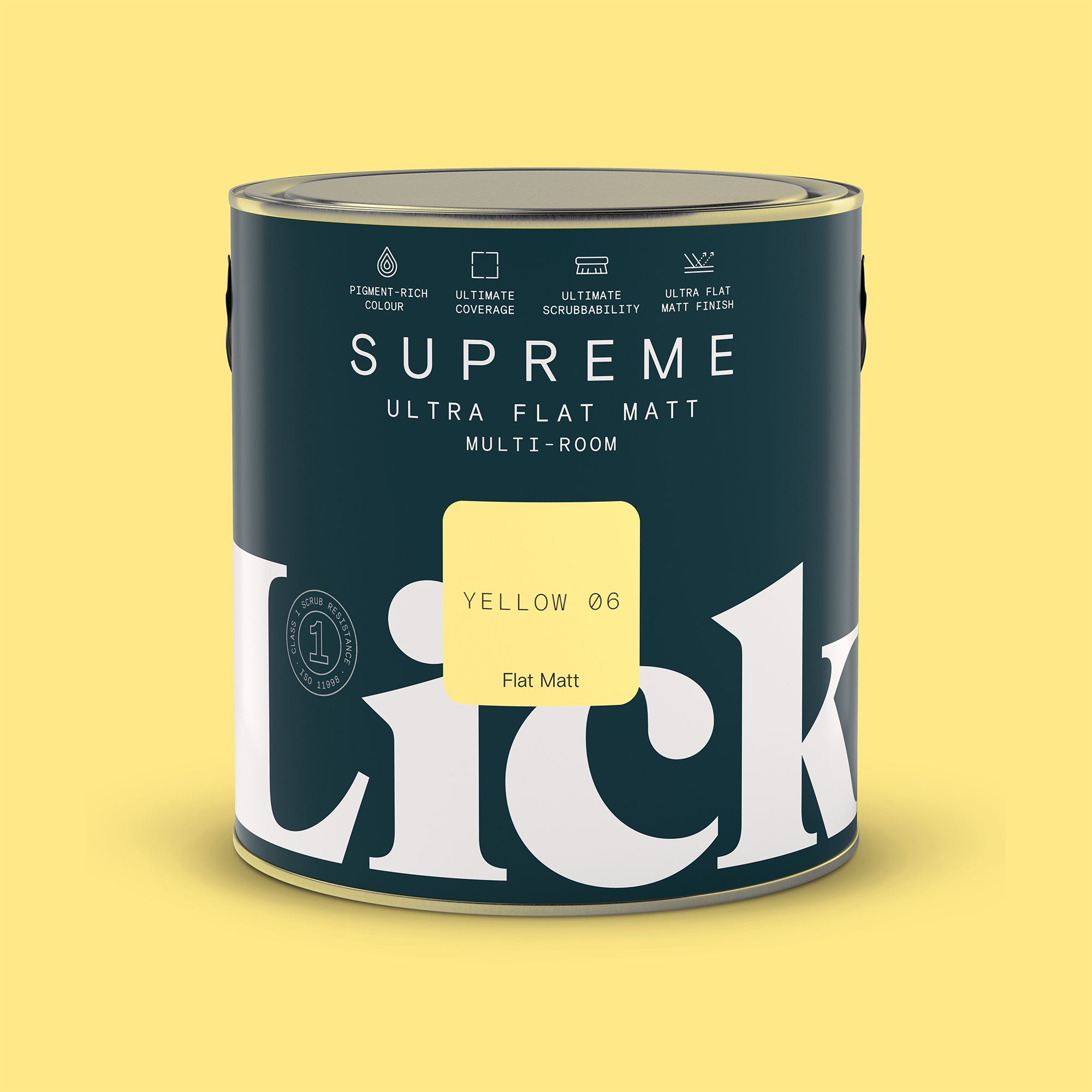 Lick Supreme Yellow 06 Flat matt Multi-surface Emulsion paint, 2.5L