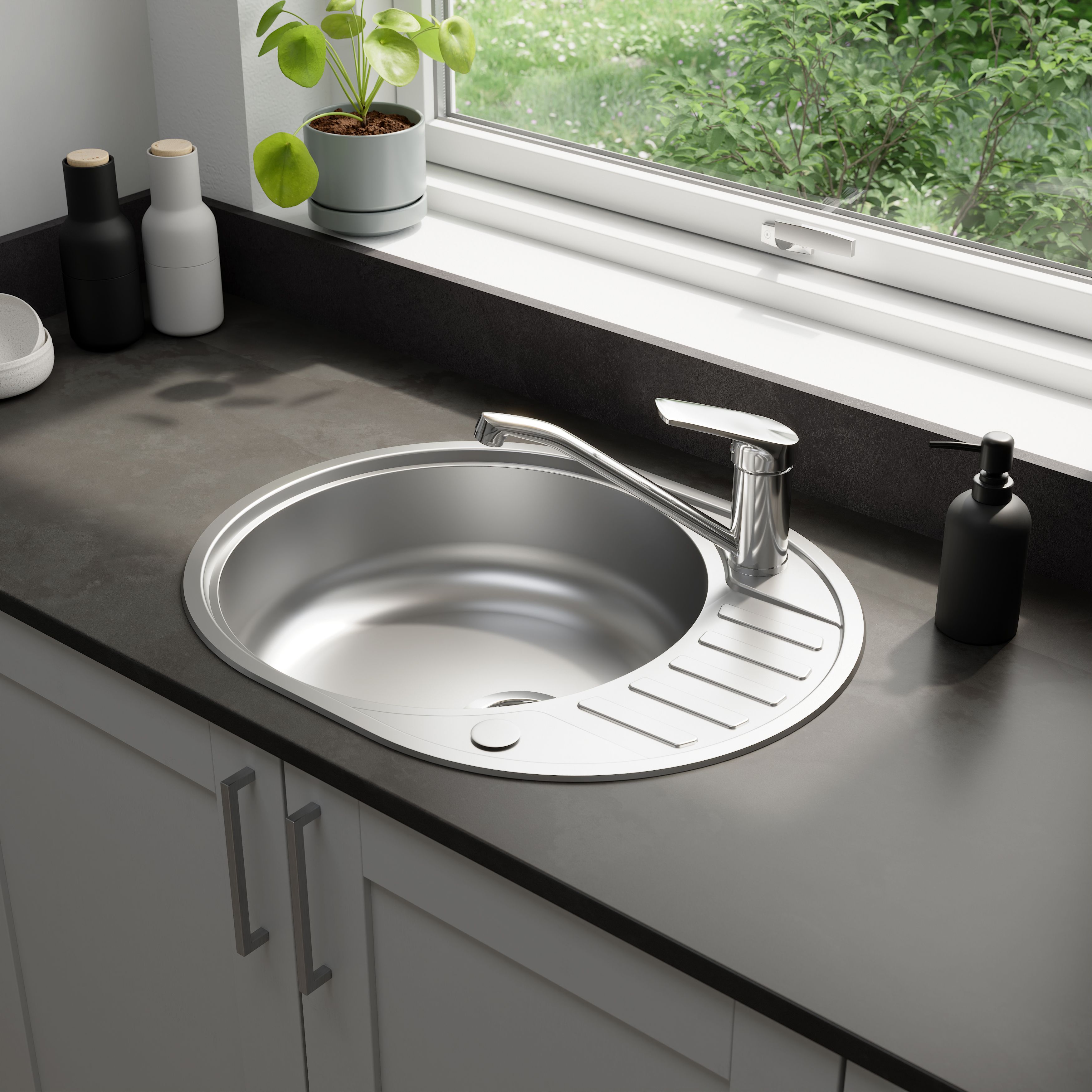 Liebig Satin stainless steel Stainless steel 1 Bowl Kitchen sink 480mm ...