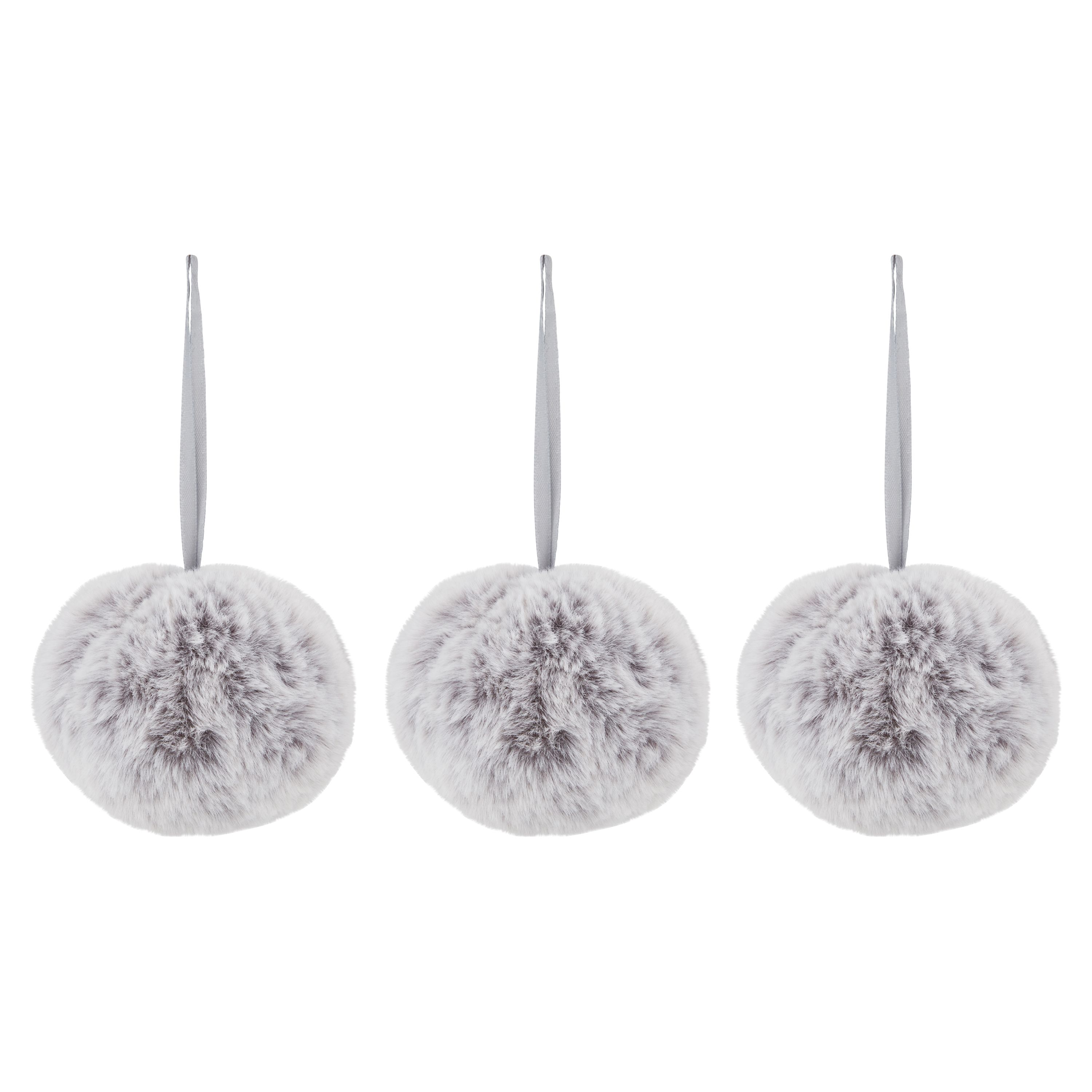 Light grey Faux fur Furry ball Decoration, Set of 3 | DIY at B&Q