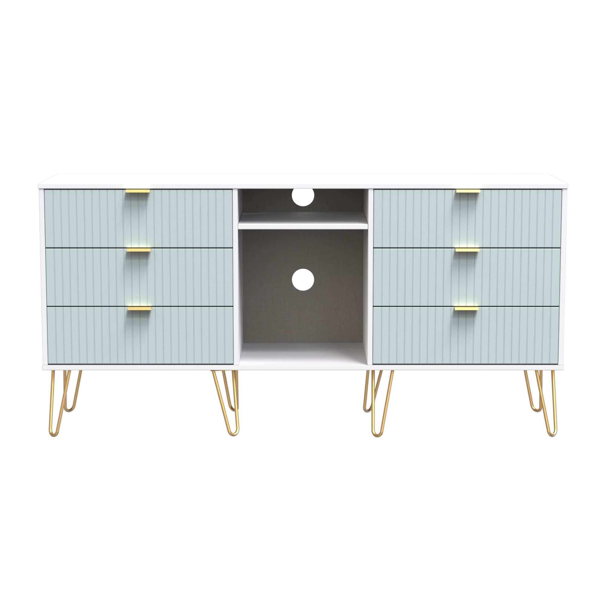 Linear Ready assembled Matt duck egg & white Media unit with 2 shelves ...