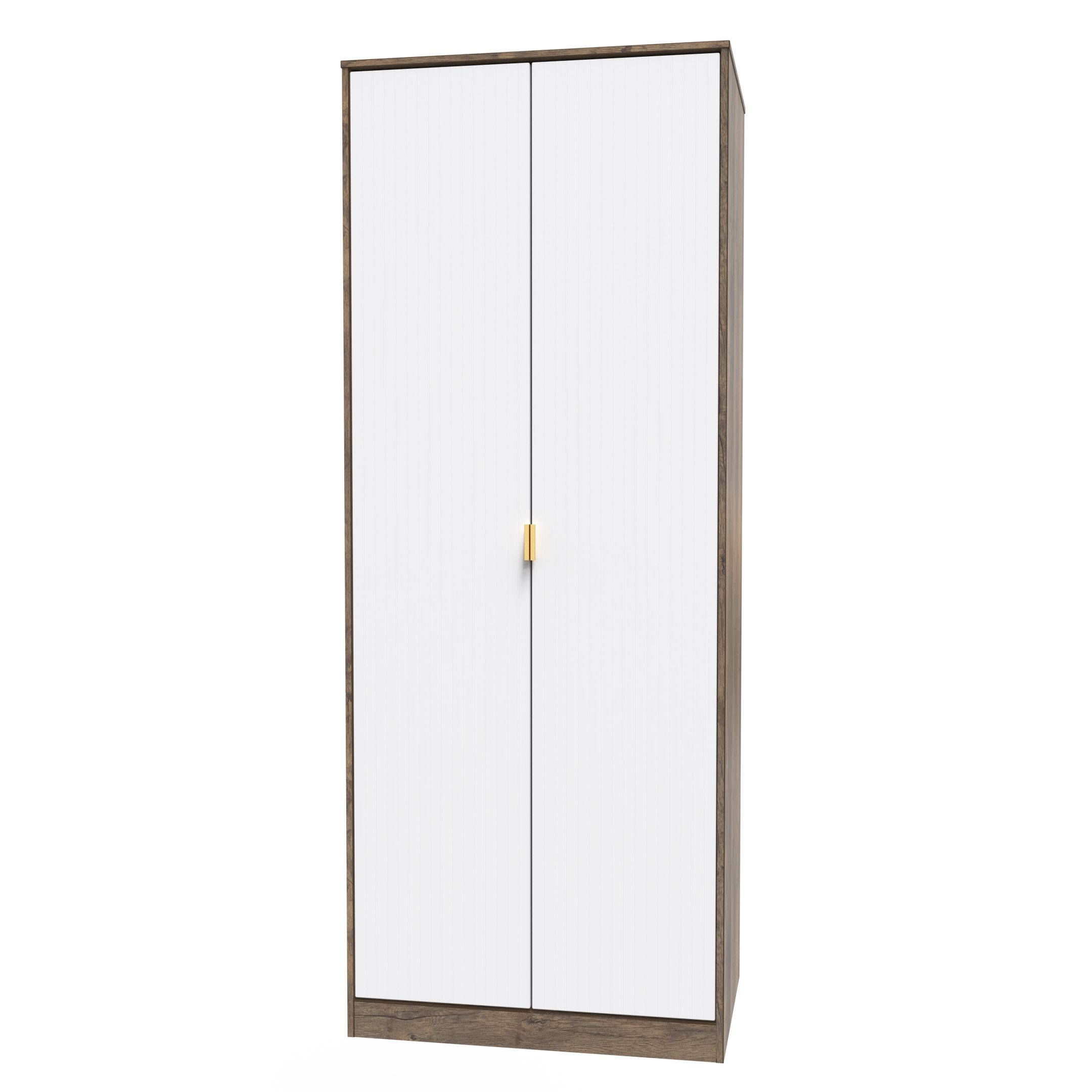Linear Ready assembled Modern Matt white & oak Tall Double Wardrobe (H ...