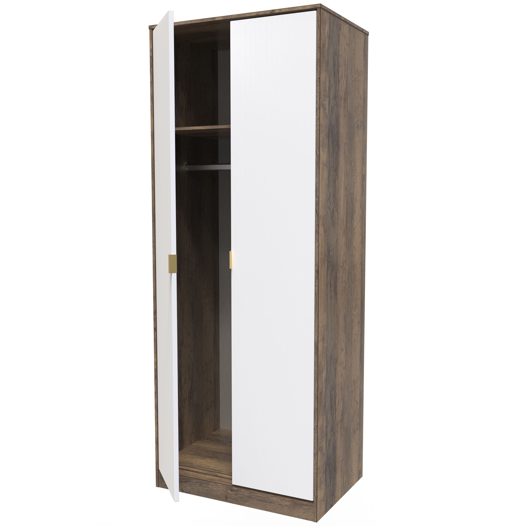 Linear Ready assembled Modern Matt white & oak Tall Double Wardrobe (H ...