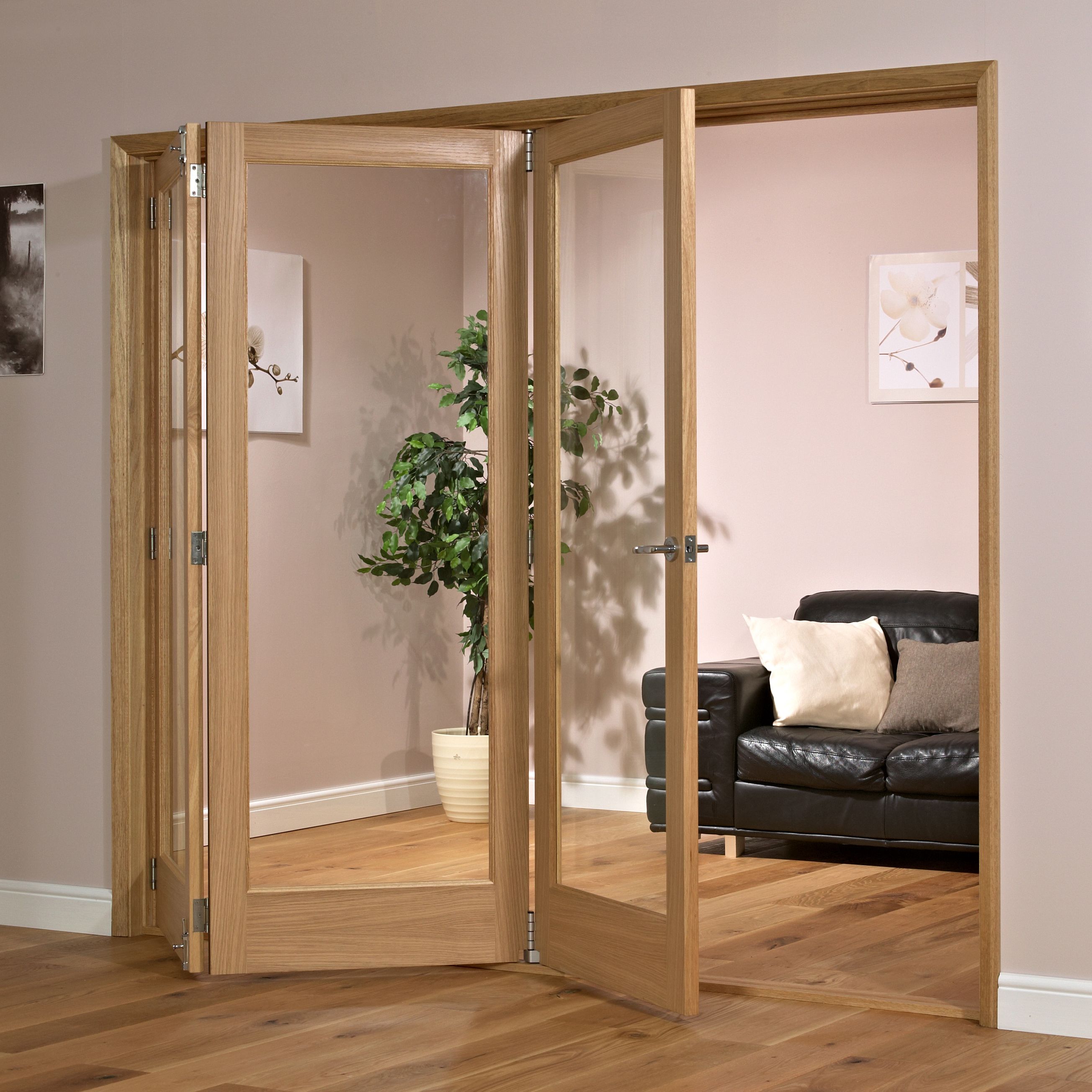 Lockwood 1 panel 1 Lite Glazed Shaker Oak veneer Internal Tri-fold Door ...