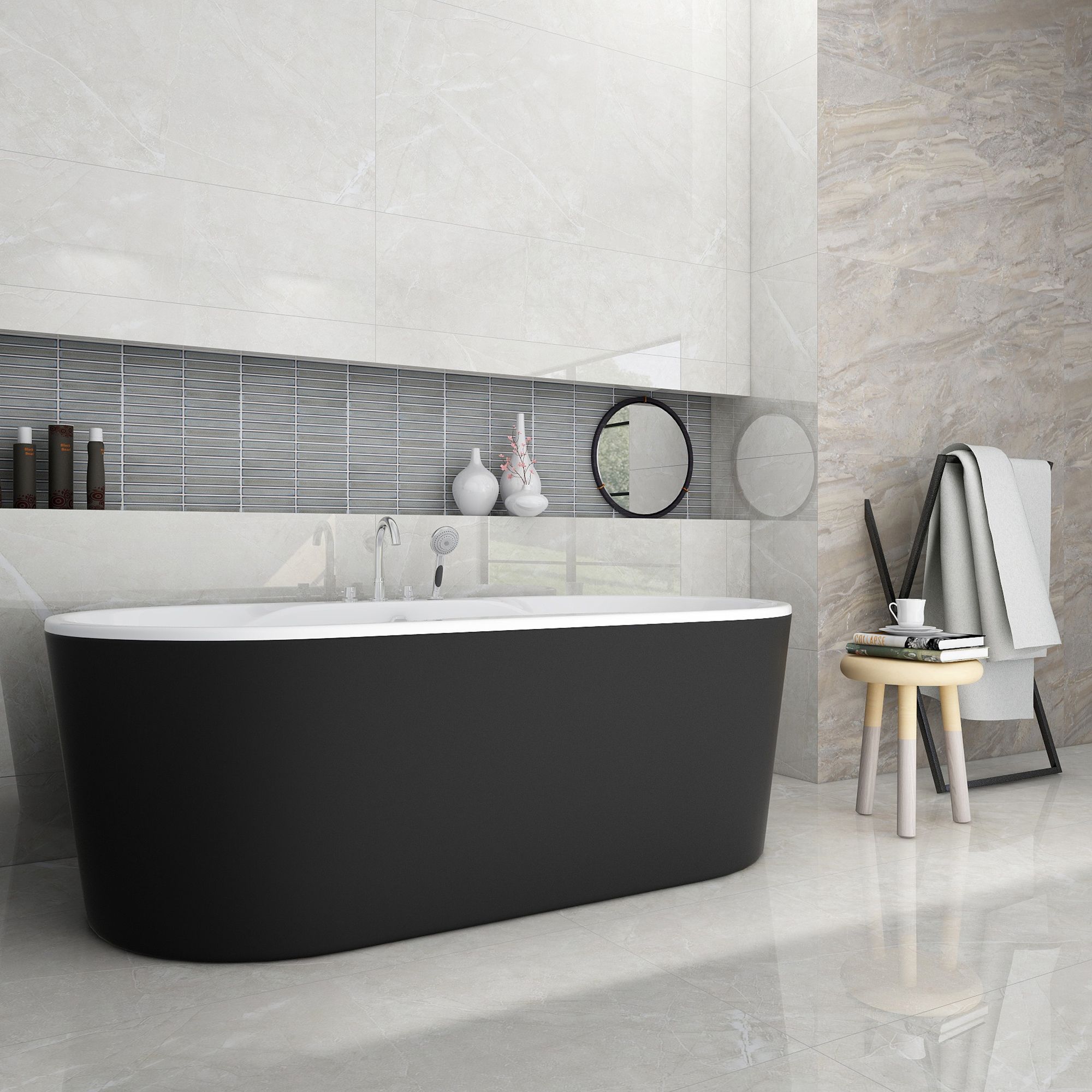 Luisa Grey Gloss Thin Brick Ceramic Mosaic tile sheet, (L)295mm (W ...