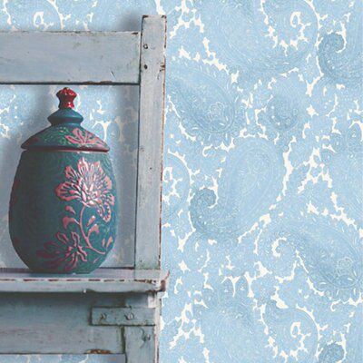 Lutece Paisley Blue Mica effect Paisley damask Textured Wallpaper