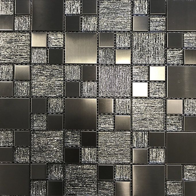 Luxe Gunmetal Matt Gloss & matt Modular Glass & metal Mosaic tile, (L ...