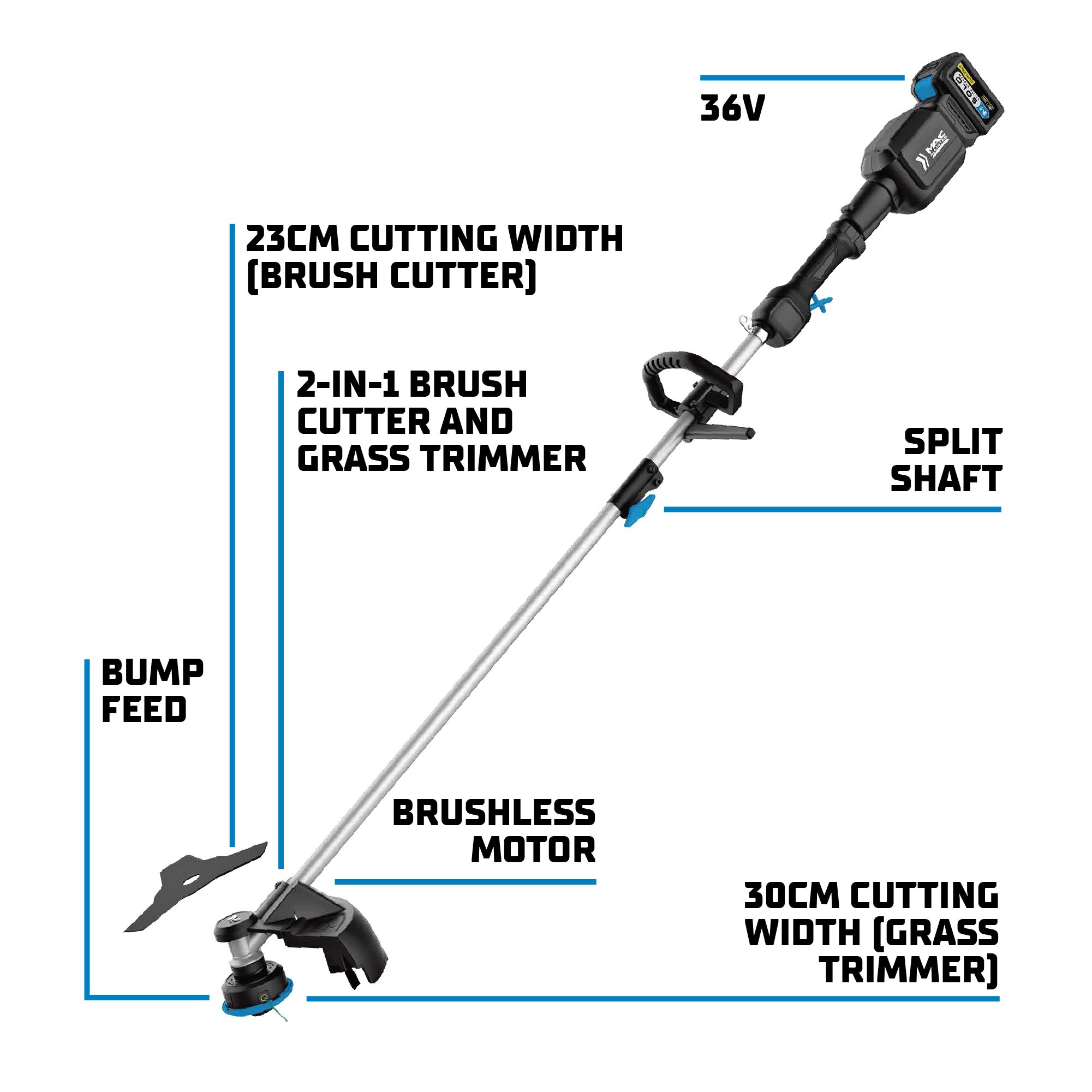 Mac Allister 36V 300mm Cordless 2-in-1 brushcutter & grass trimmer (1 x ...