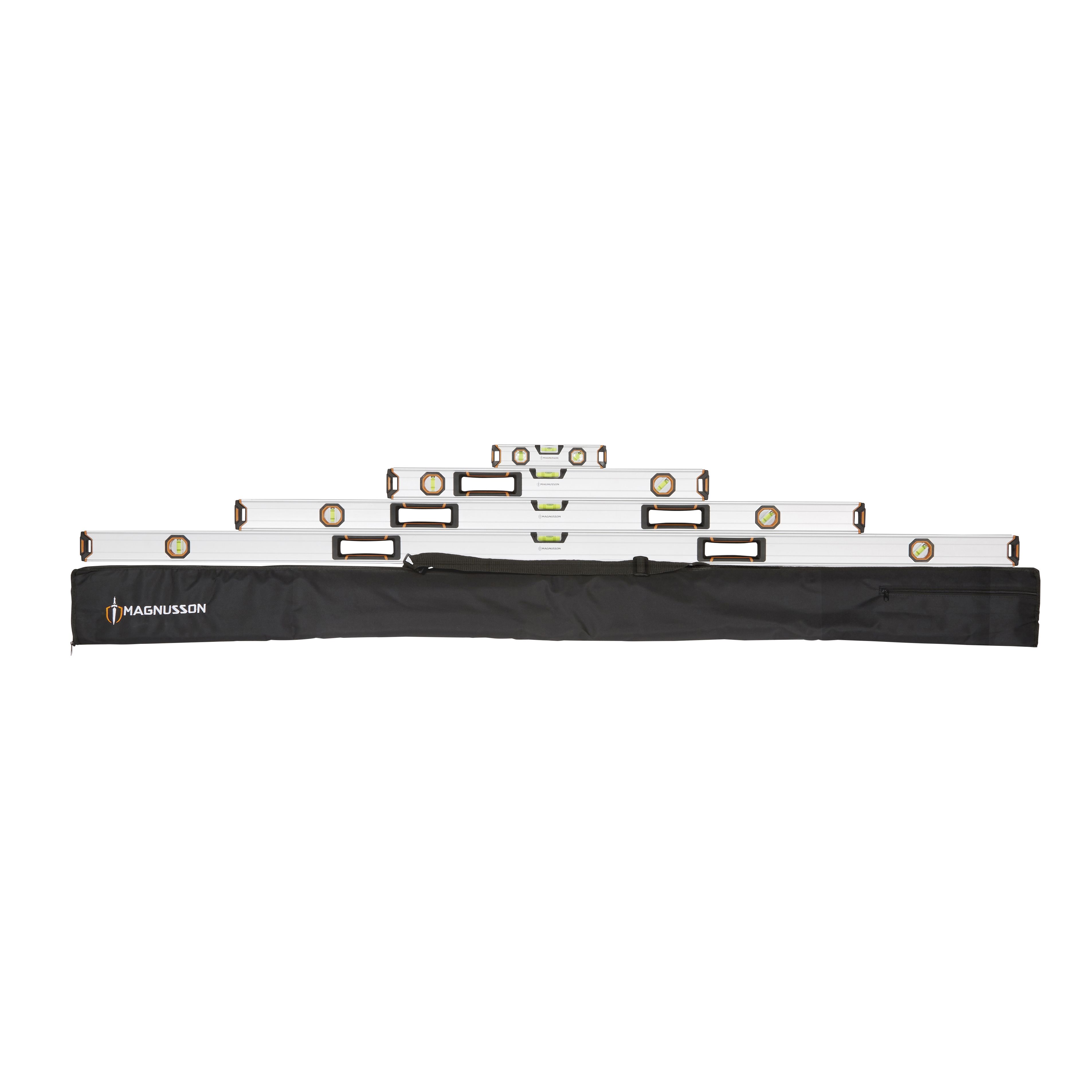 Magnusson Black & orange Spirit level set of 4 at B&Q