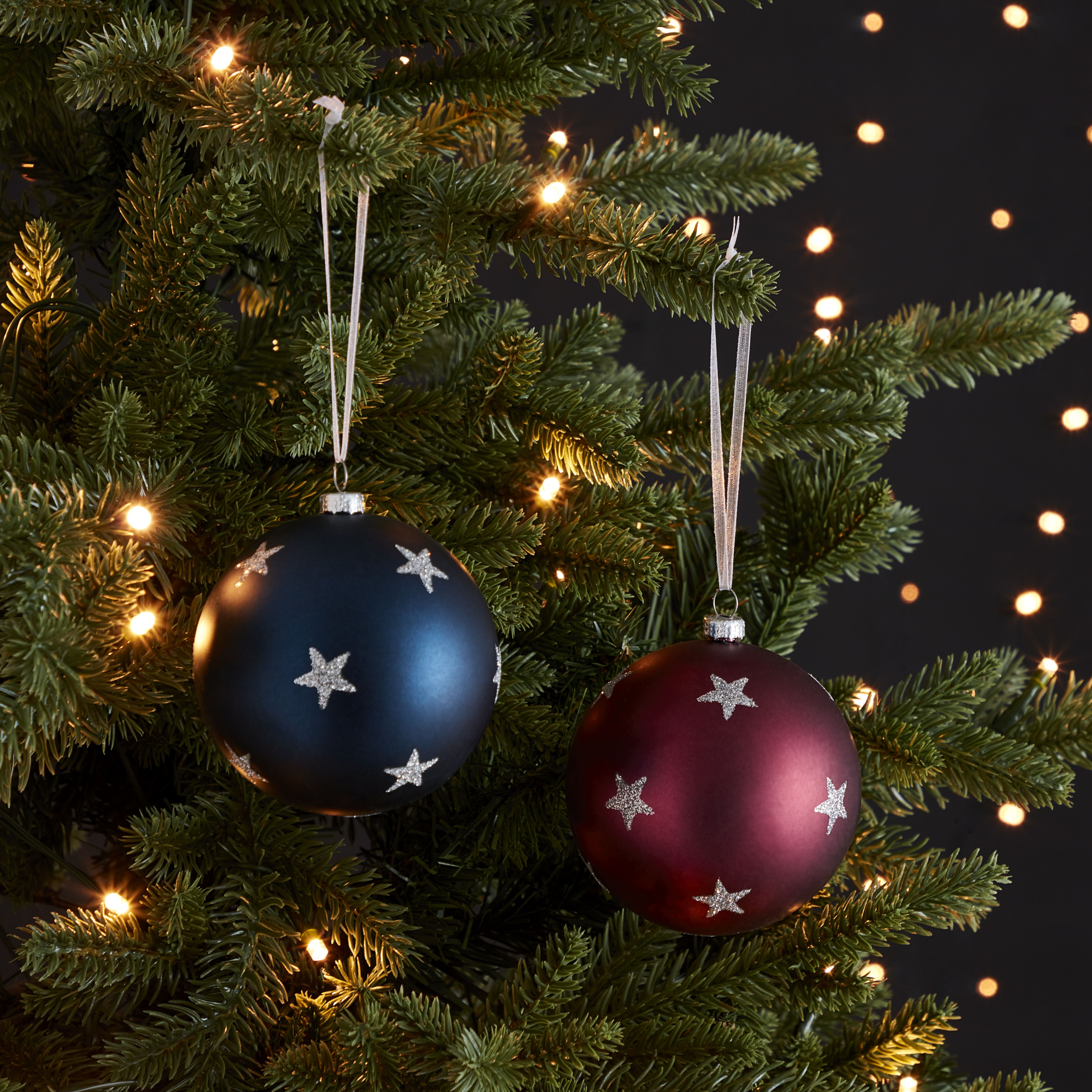 Majolica blue Glitter effect Plastic Star Bauble