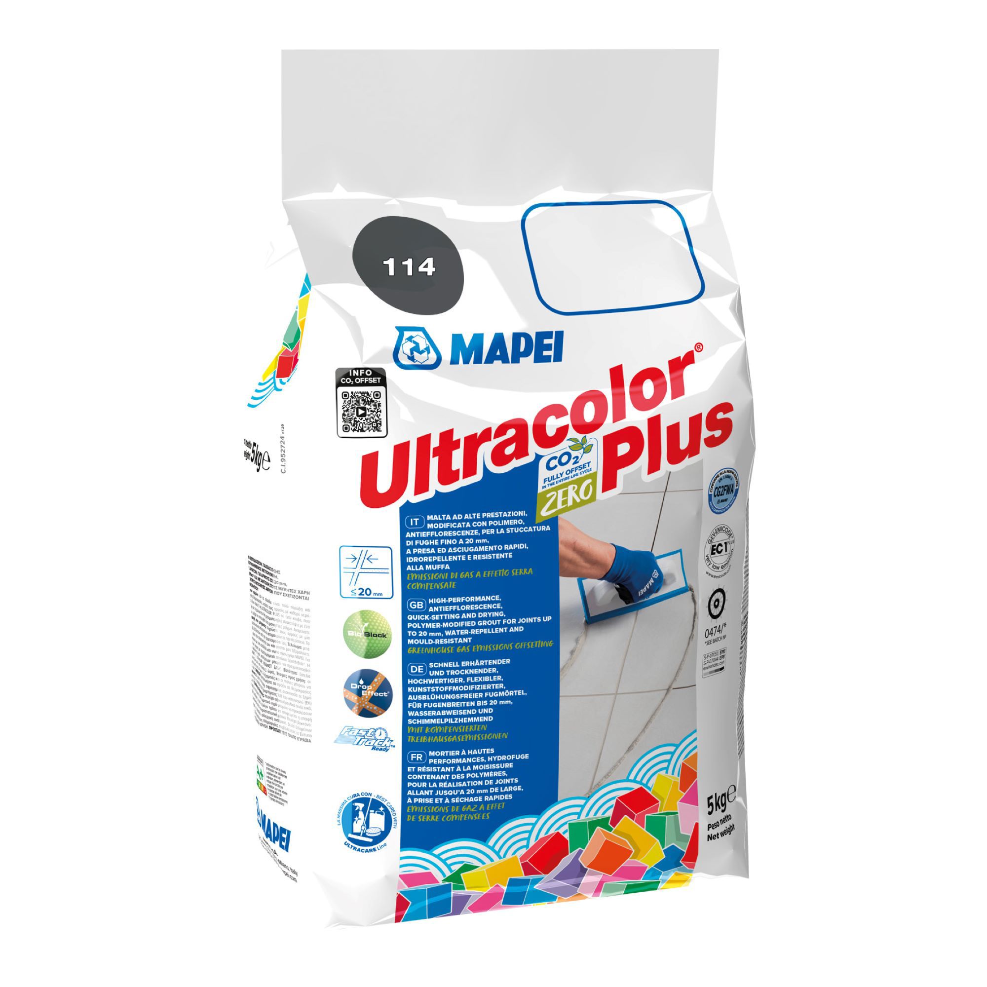 Mapei Ultracolour Plus Anthracite Wall & floor tile Grout, 5kg