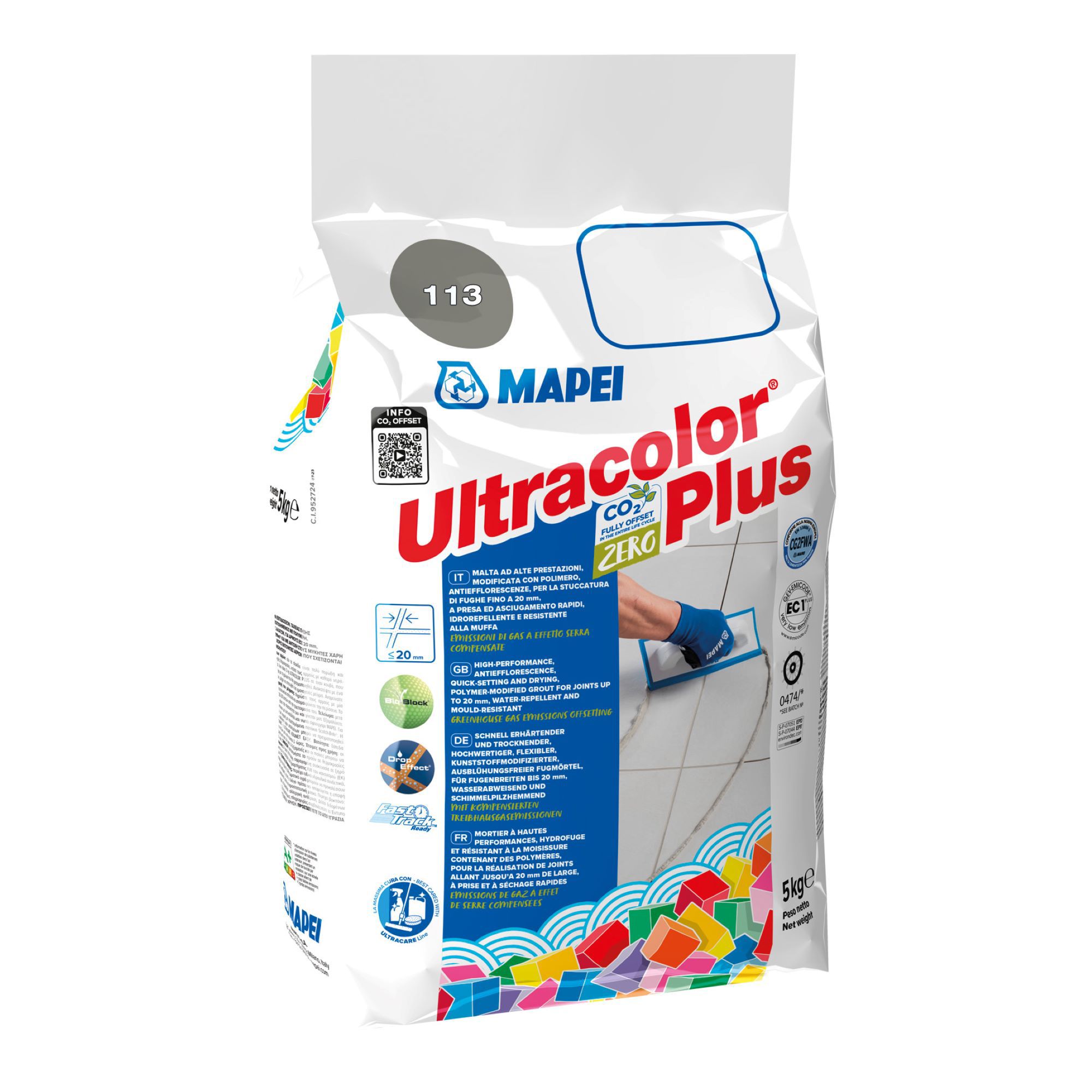 Mapei Ultracolour Plus Cement Grey Wall & floor tile Grout, 5kg