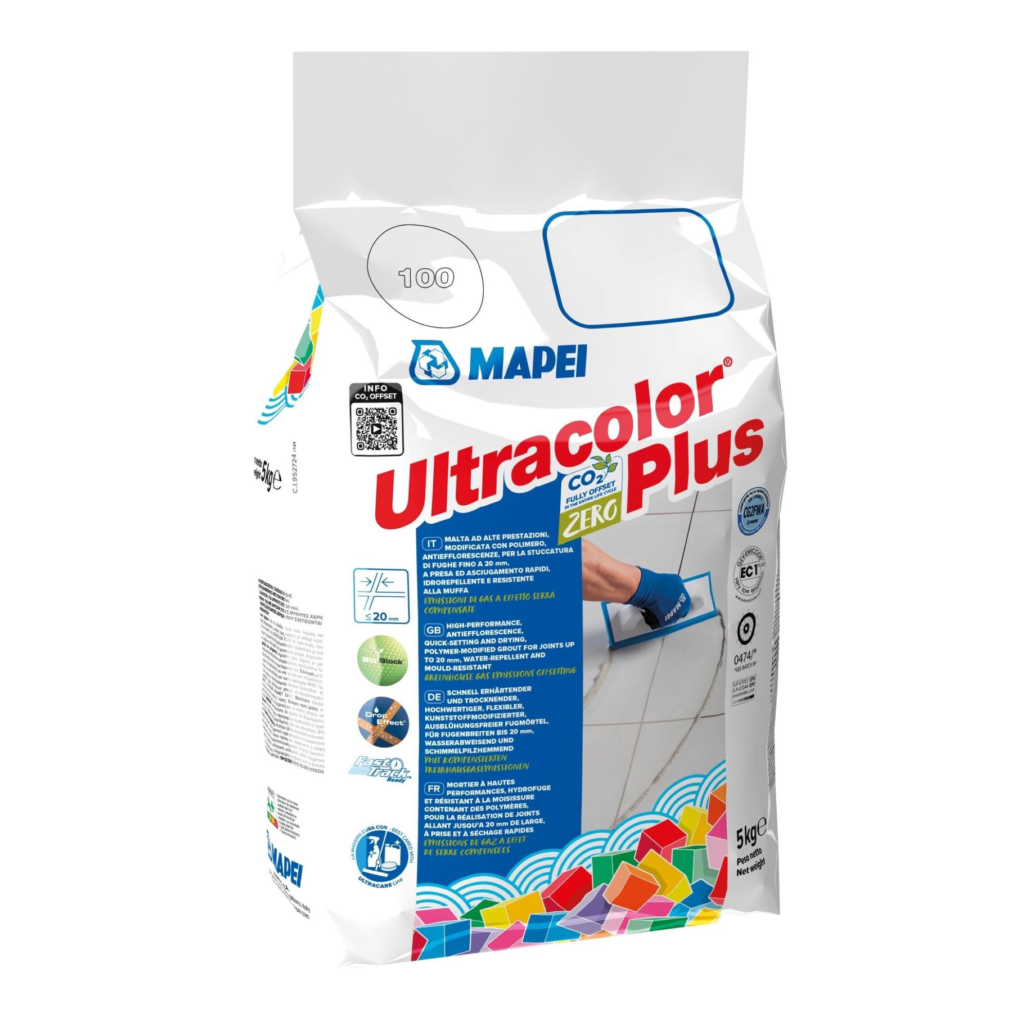 MAPEI ULTRACOLOUR PLUS WHITE WALL & FLOOR TILE GROUT, 5KG