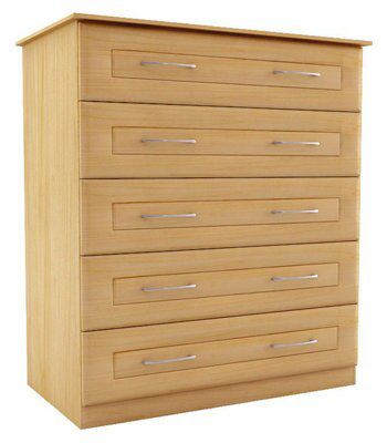 Maple effect 5 Drawer Chest of drawers (H)1130mm (W)800mm (D)500mm ...