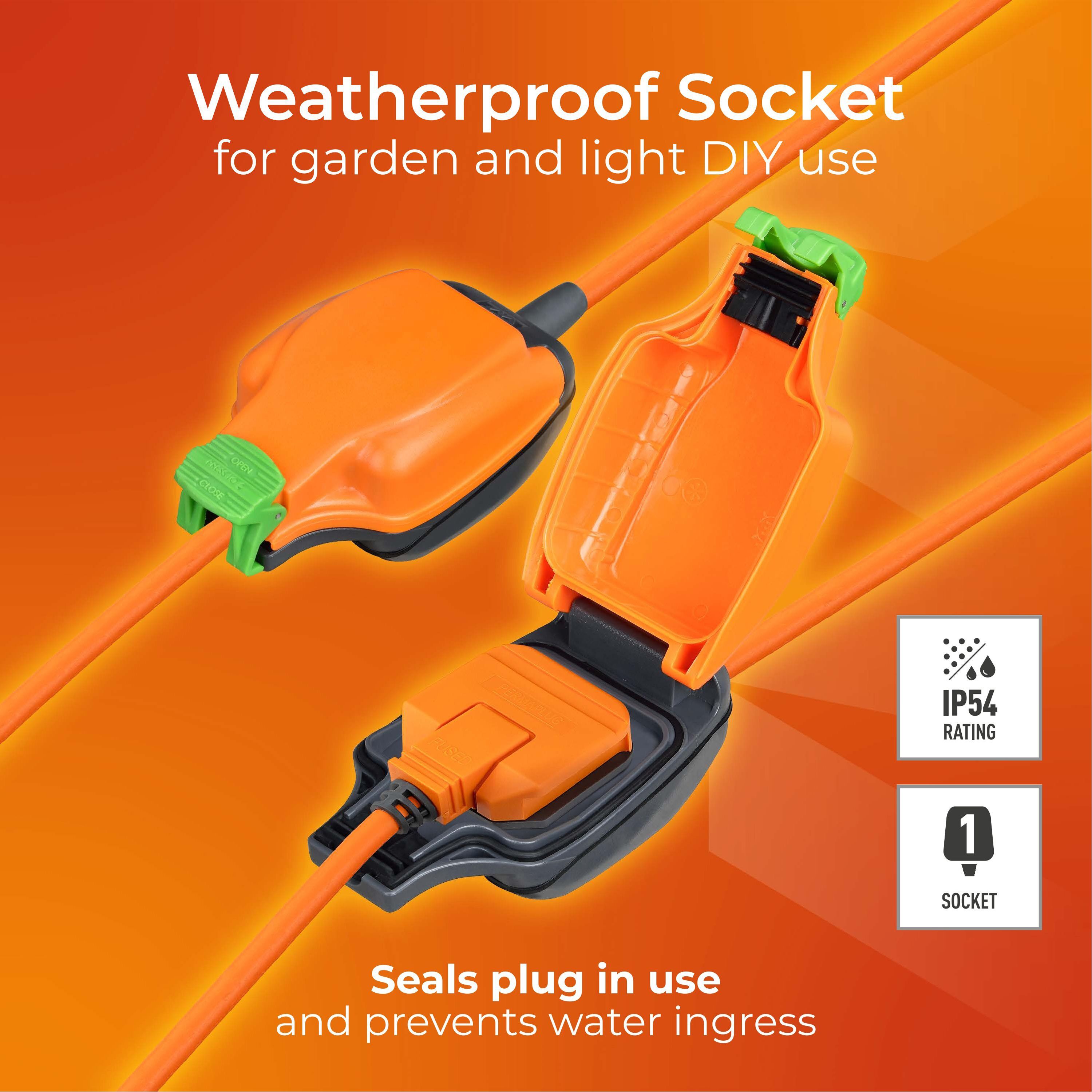 Masterplug 1 socket 13A Orange Extension lead, 15m