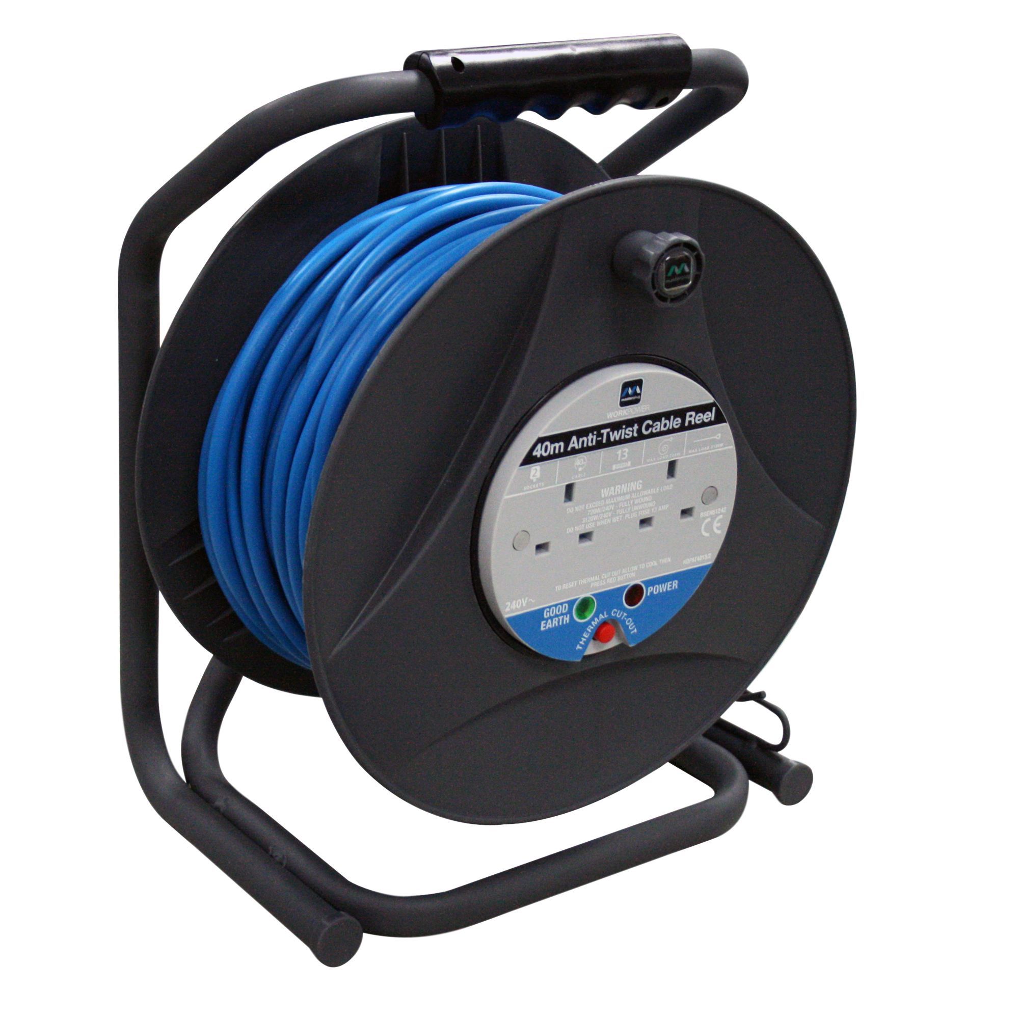 Masterplug 2 socket Black Cable reel, 40m | DIY at B&Q