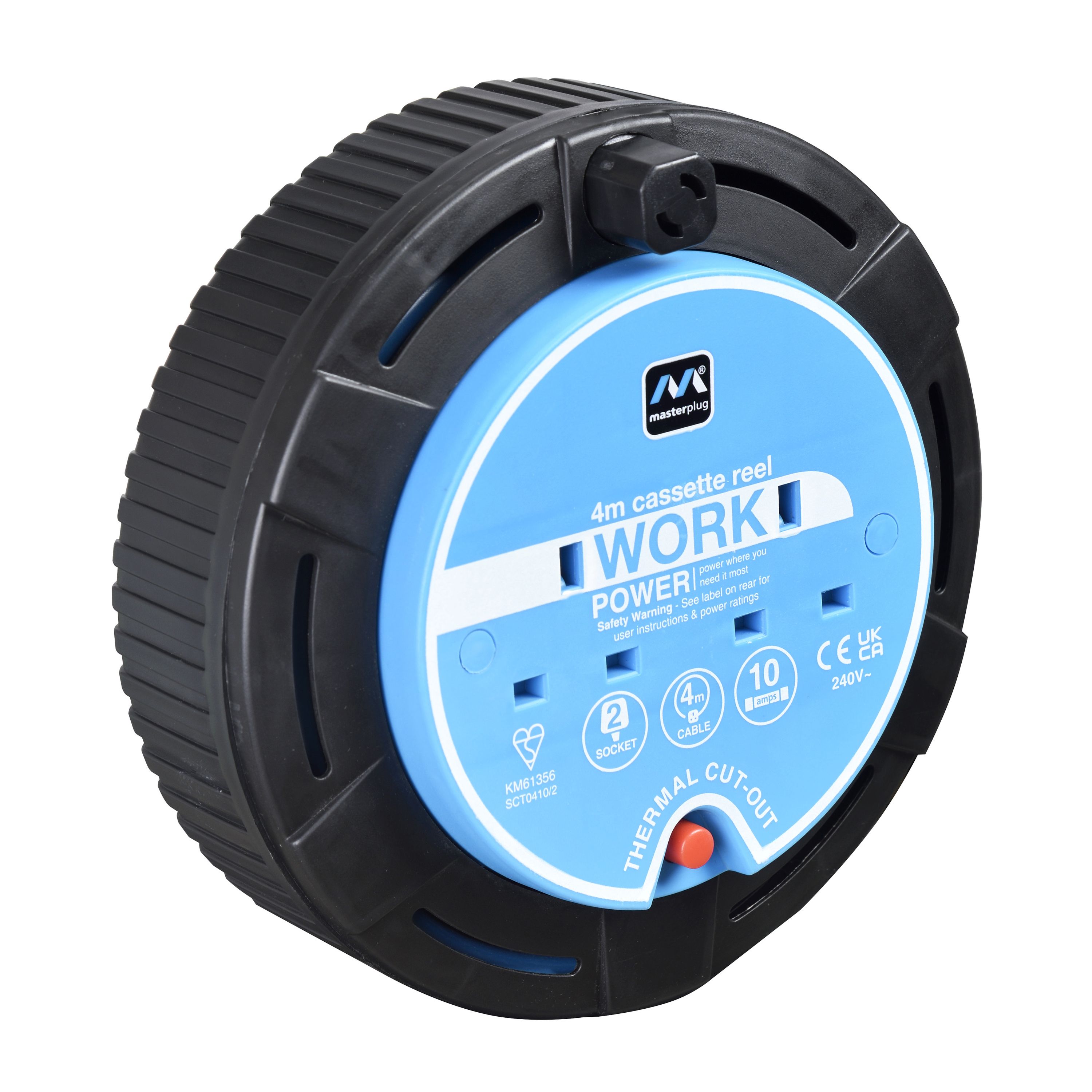 Masterplug 2 socket Black Cable reel, 4m