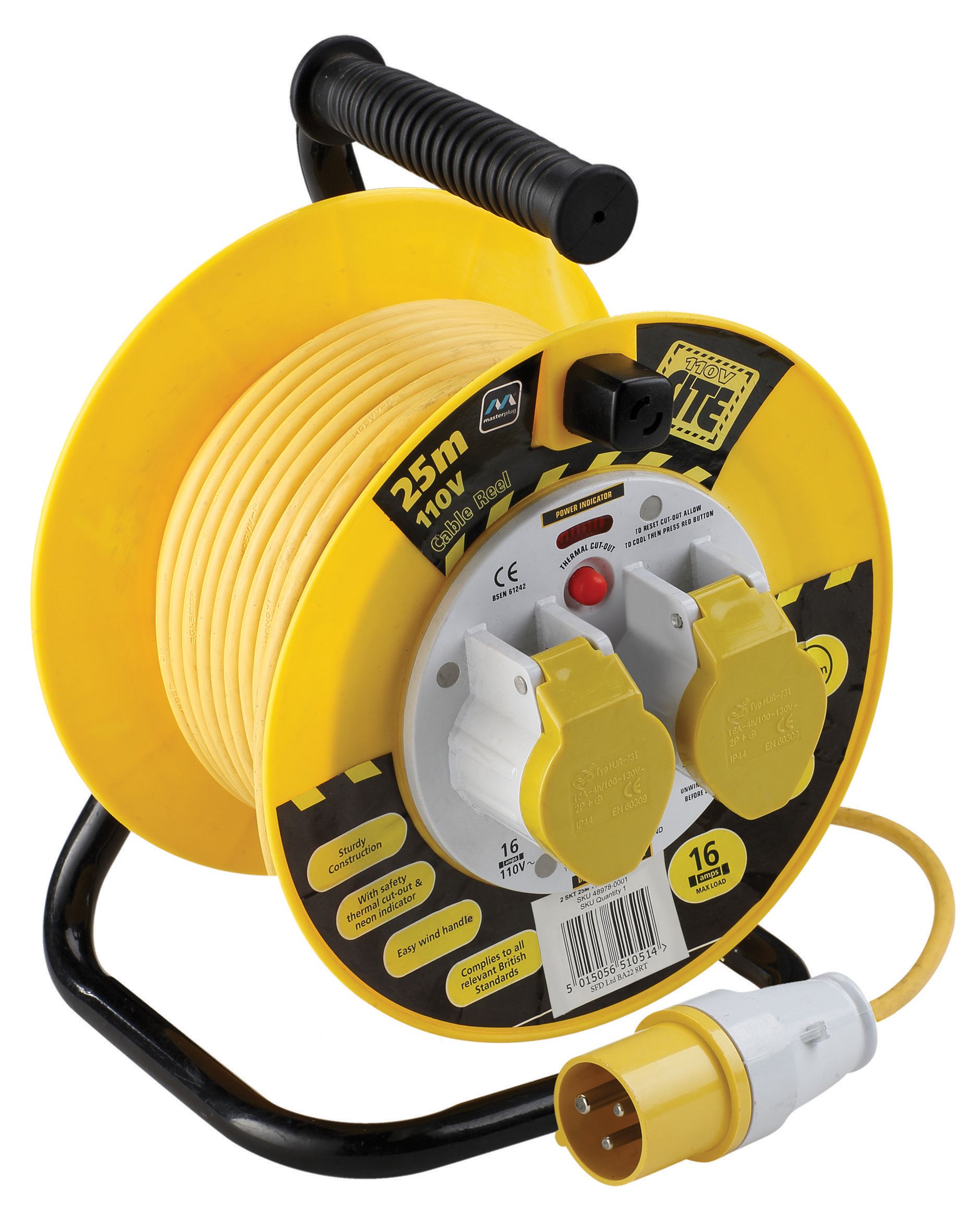 Masterplug 2 socket Cable reel, 25m