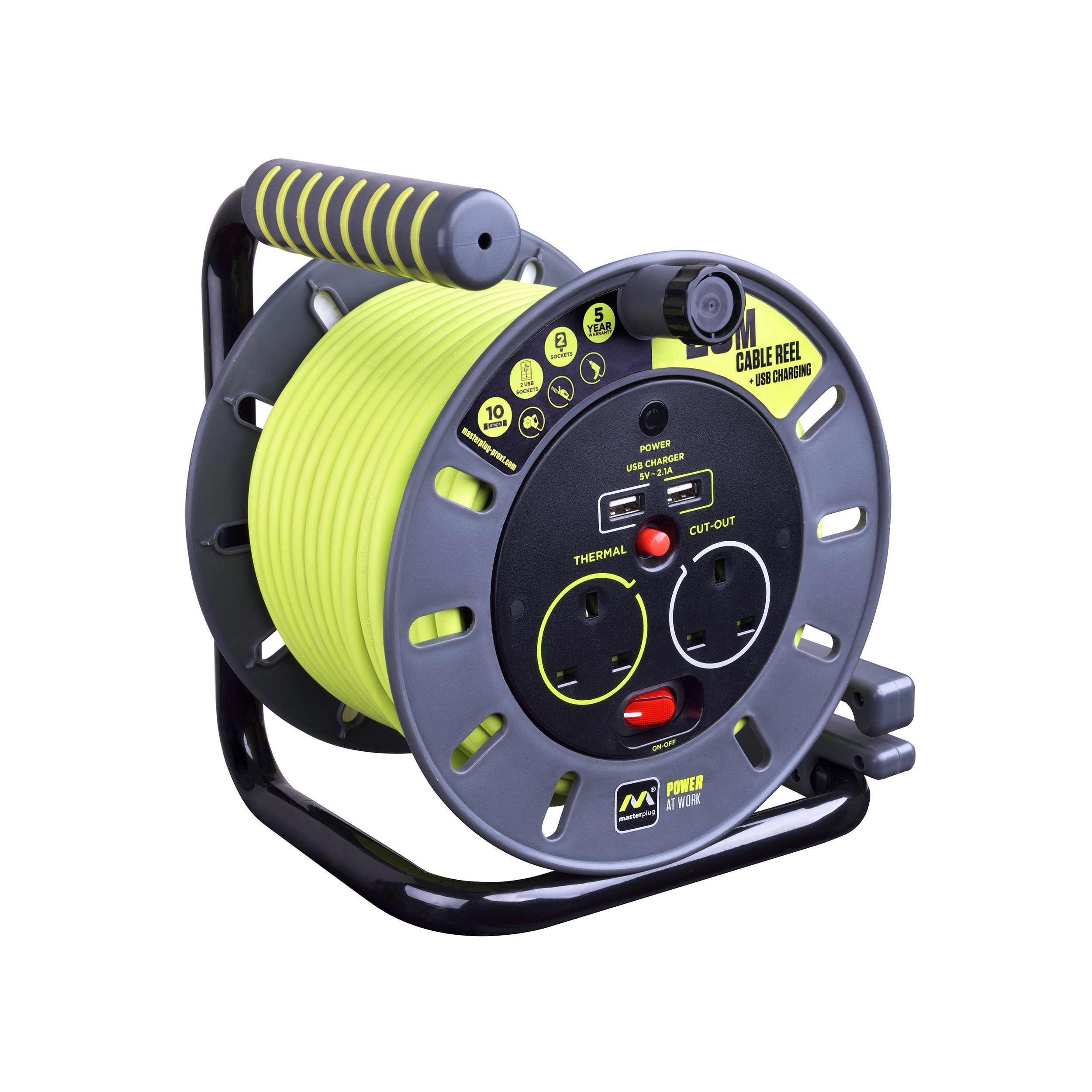 Masterplug 2 socket Cable reel with USBs, 20m | DIY at B&Q