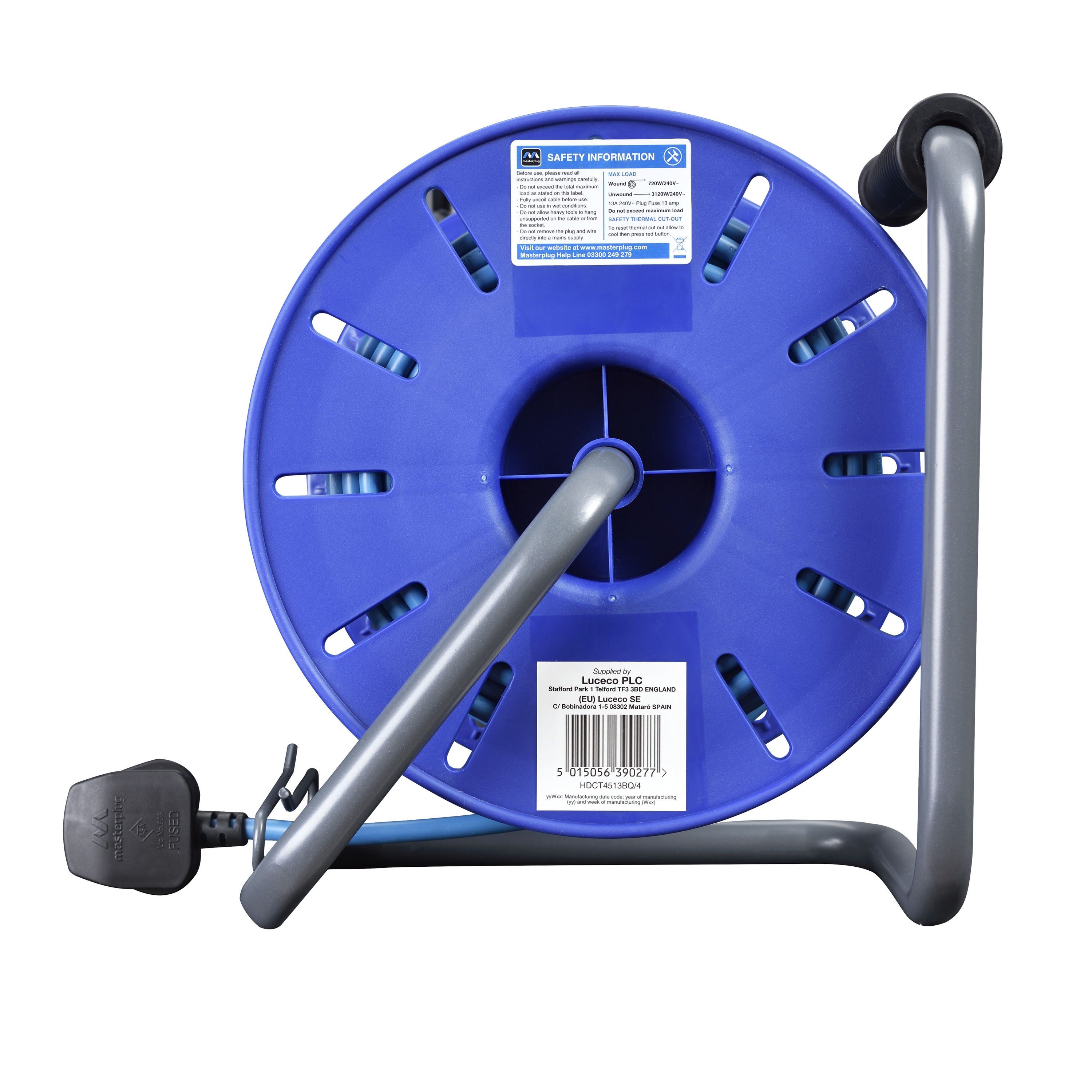 Masterplug 4 socket Black & blue Outdoor Cable reel, 45m