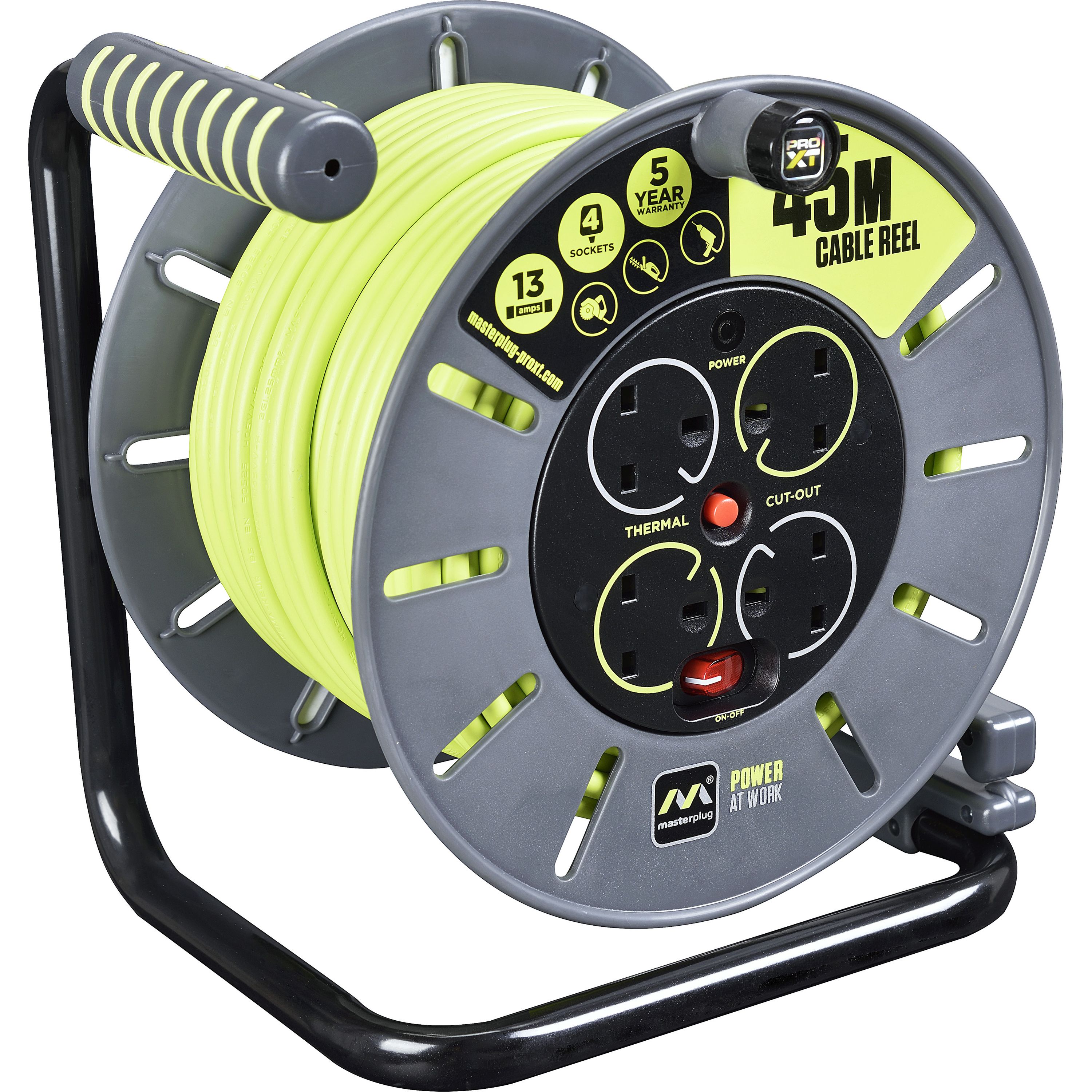 Masterplug 4 socket Grey Indoor & outdoor Cable reel, 45m | DIY at B&Q