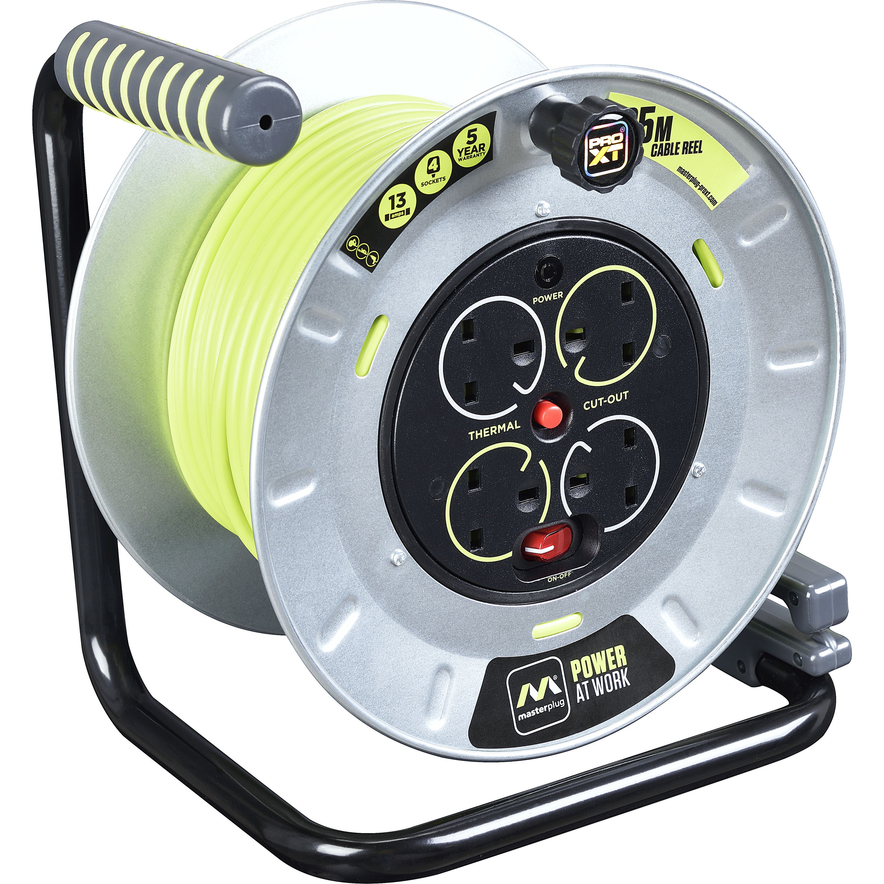 Masterplug 4 socket Indoor & outdoor Cable reel, 25m