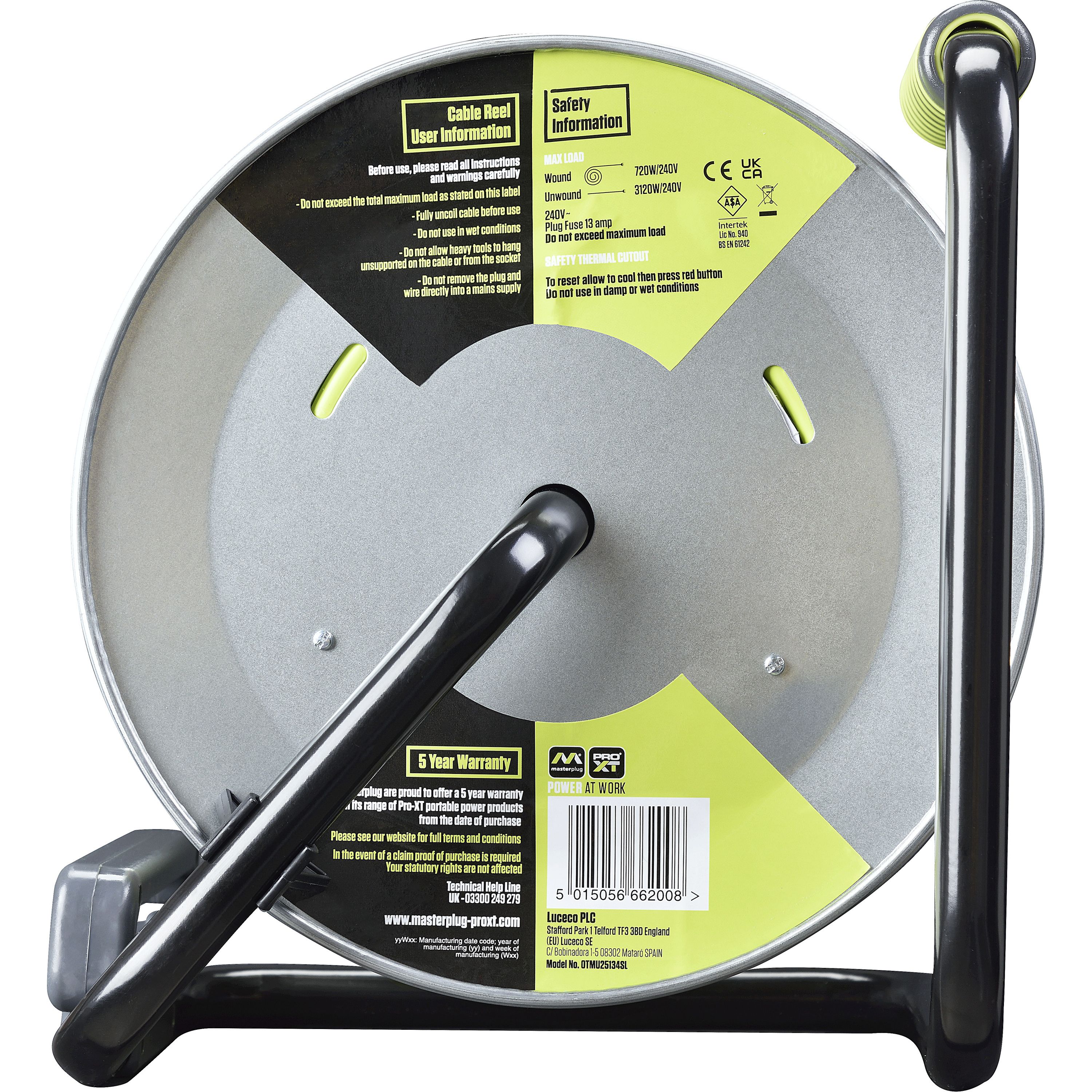 Masterplug 4 socket Indoor & outdoor Cable reel, 25m