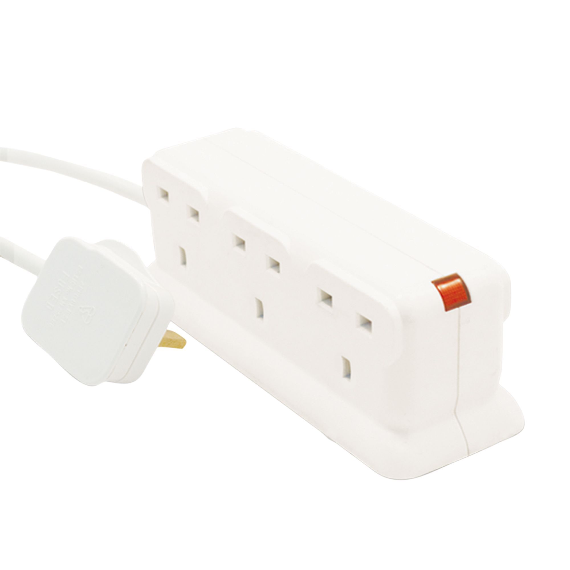 Masterplug 6 socket 13A White Extension lead, 3m | DIY at B&Q