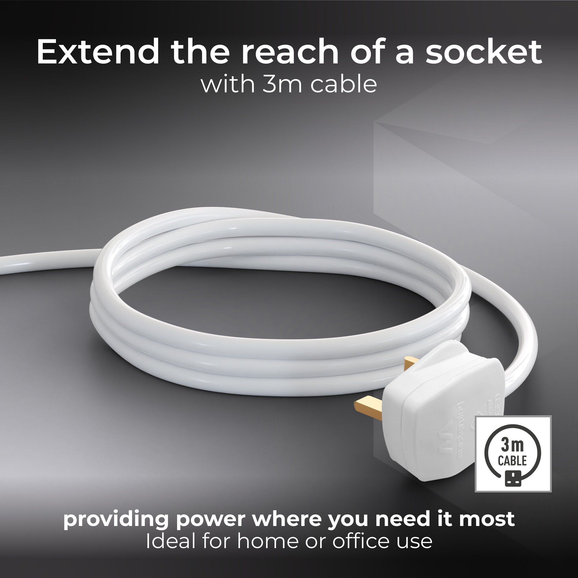 Masterplug 6 socket 13A White Extension lead, 3m