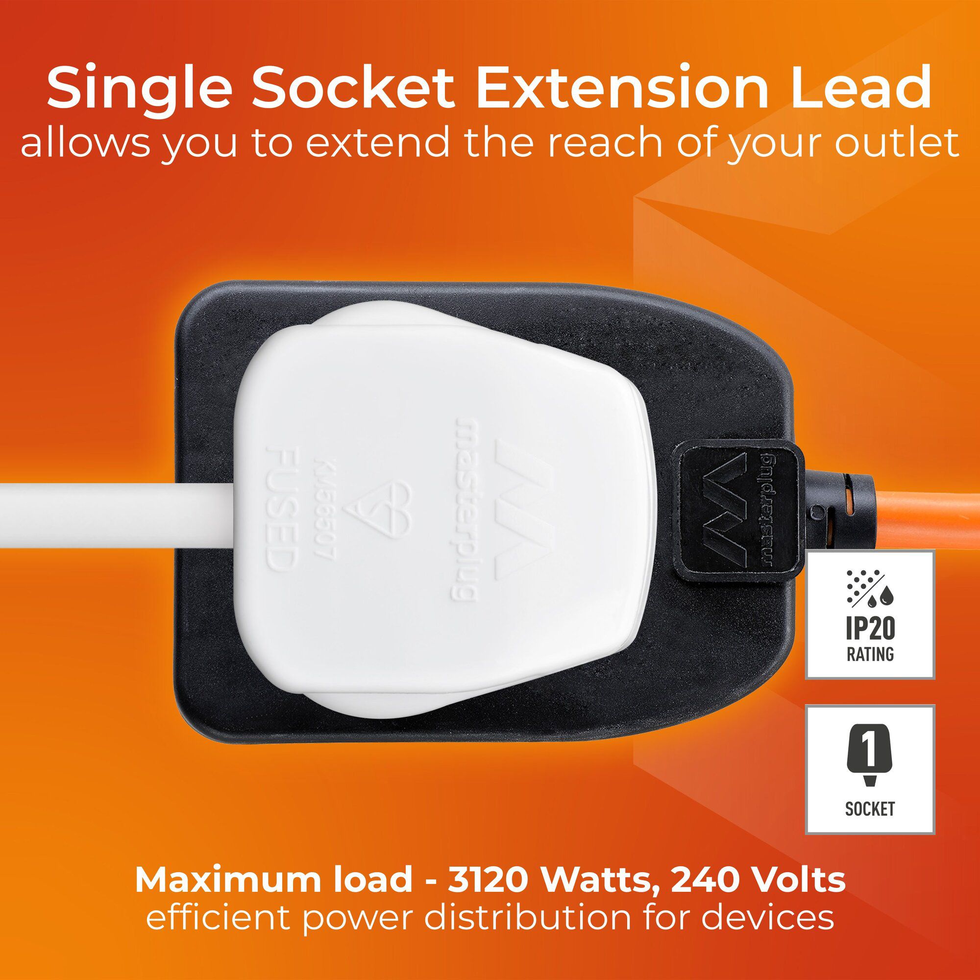 Masterplug Basic 1 socket Unswitched Black Extension lead, 10m