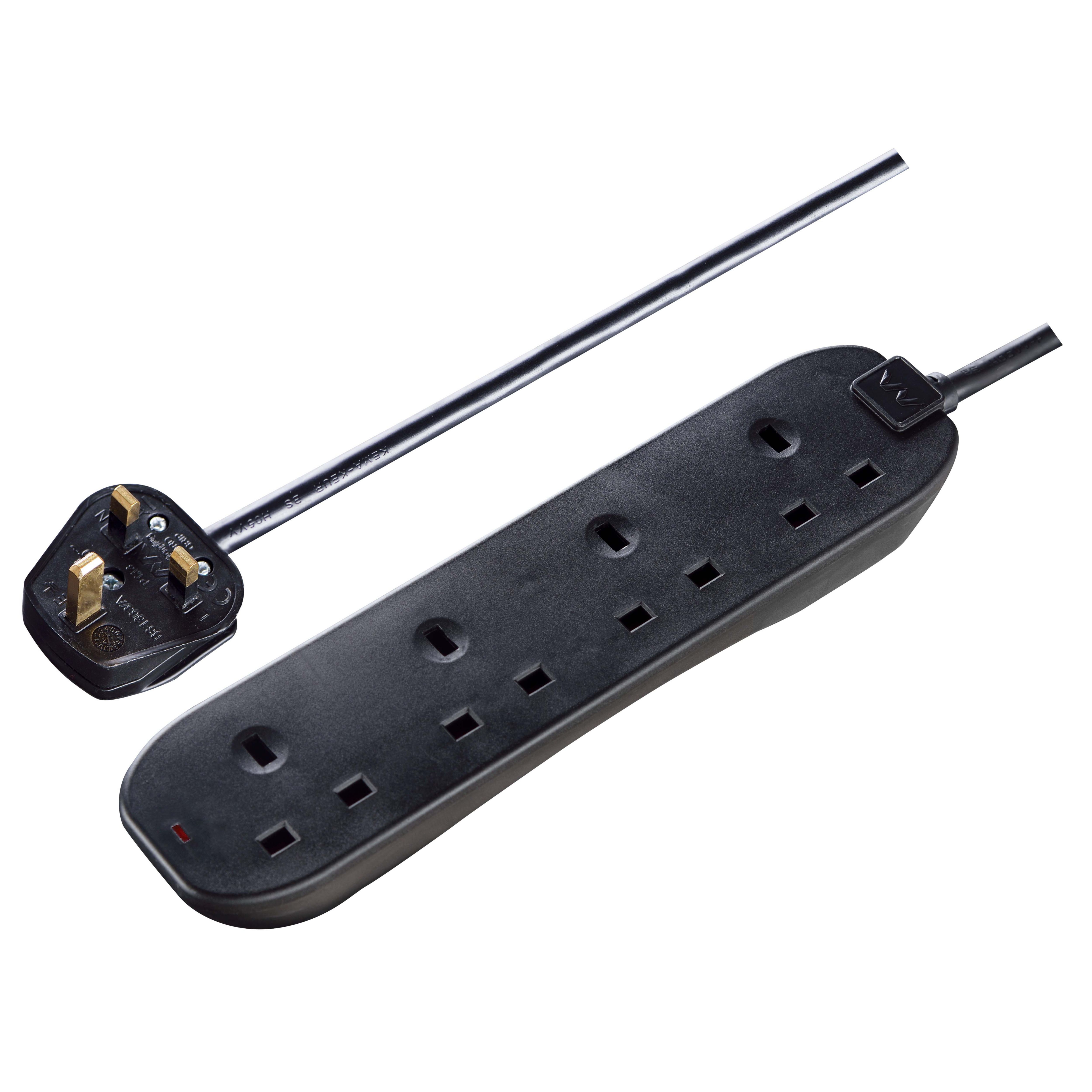 Masterplug BFN210NB-BD 4 socket 13A Black Extension lead, 2m | DIY at B&Q