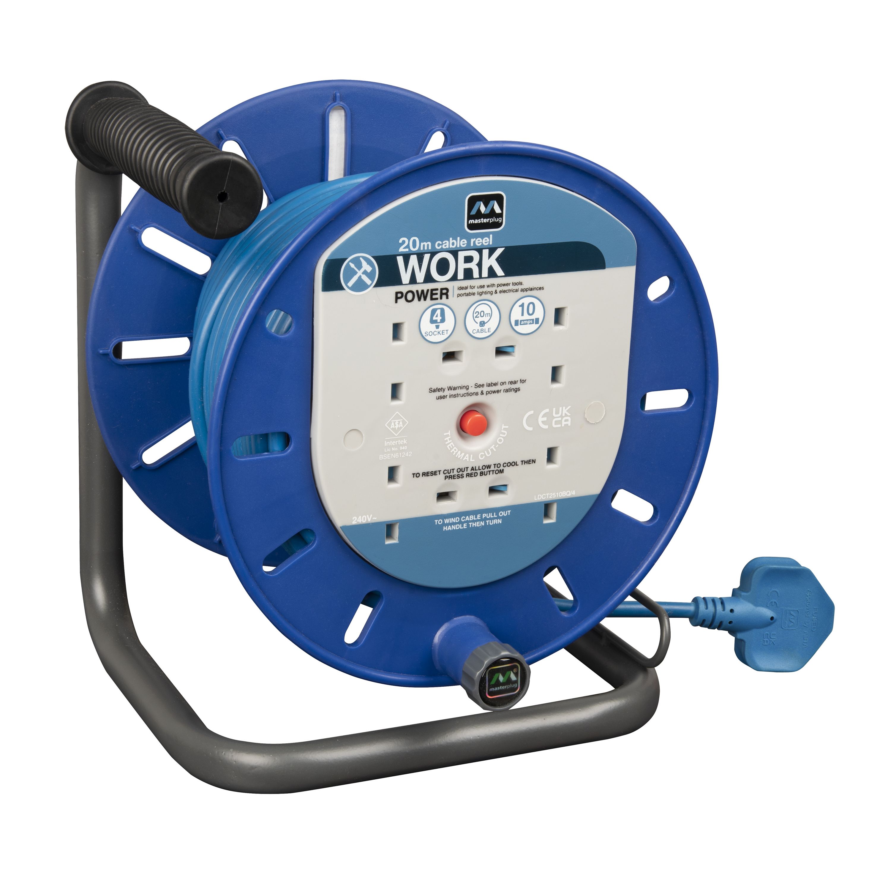 Masterplug Blue Indoor & outdoor Cable reel, 20m