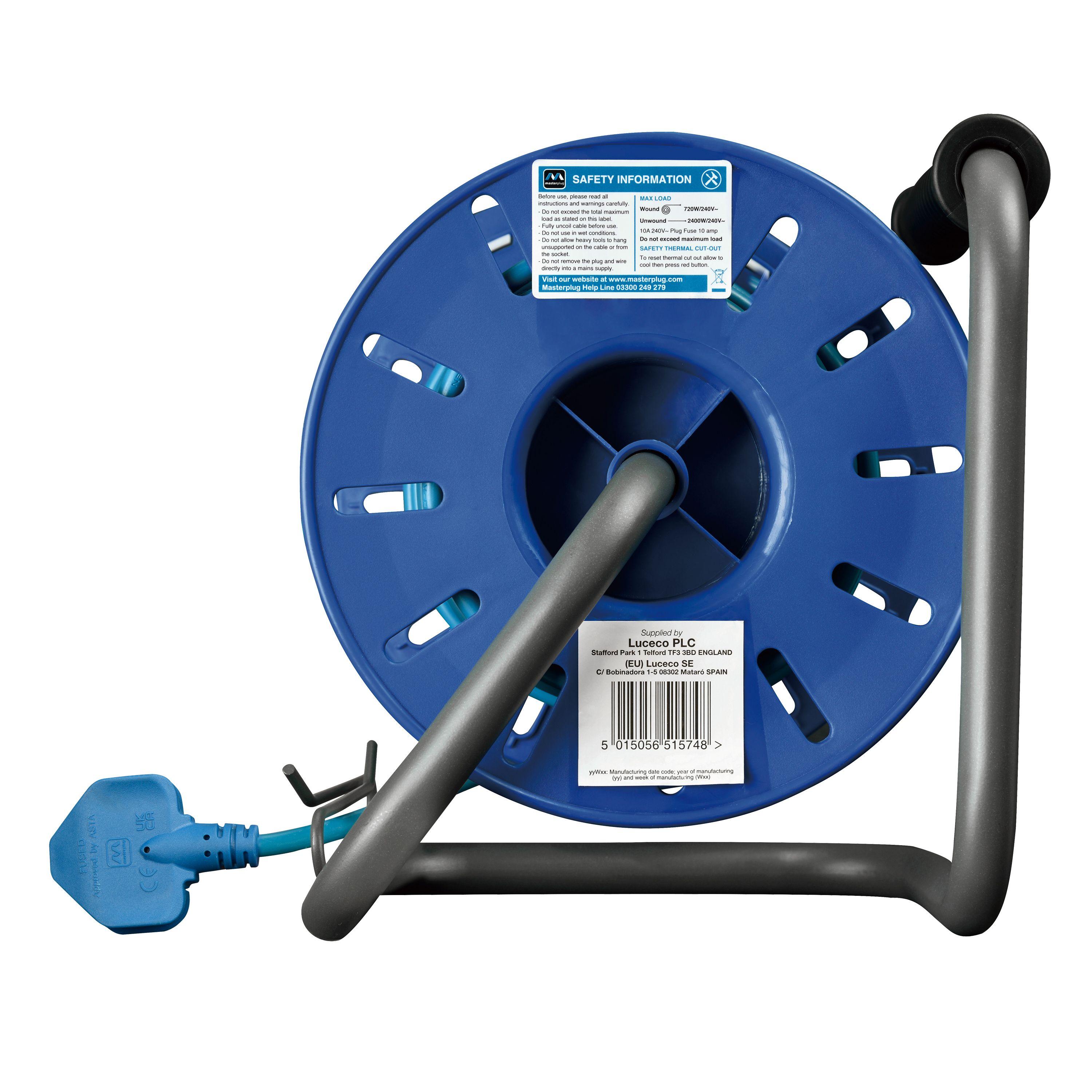 Masterplug Blue Indoor & outdoor Cable reel, 20m