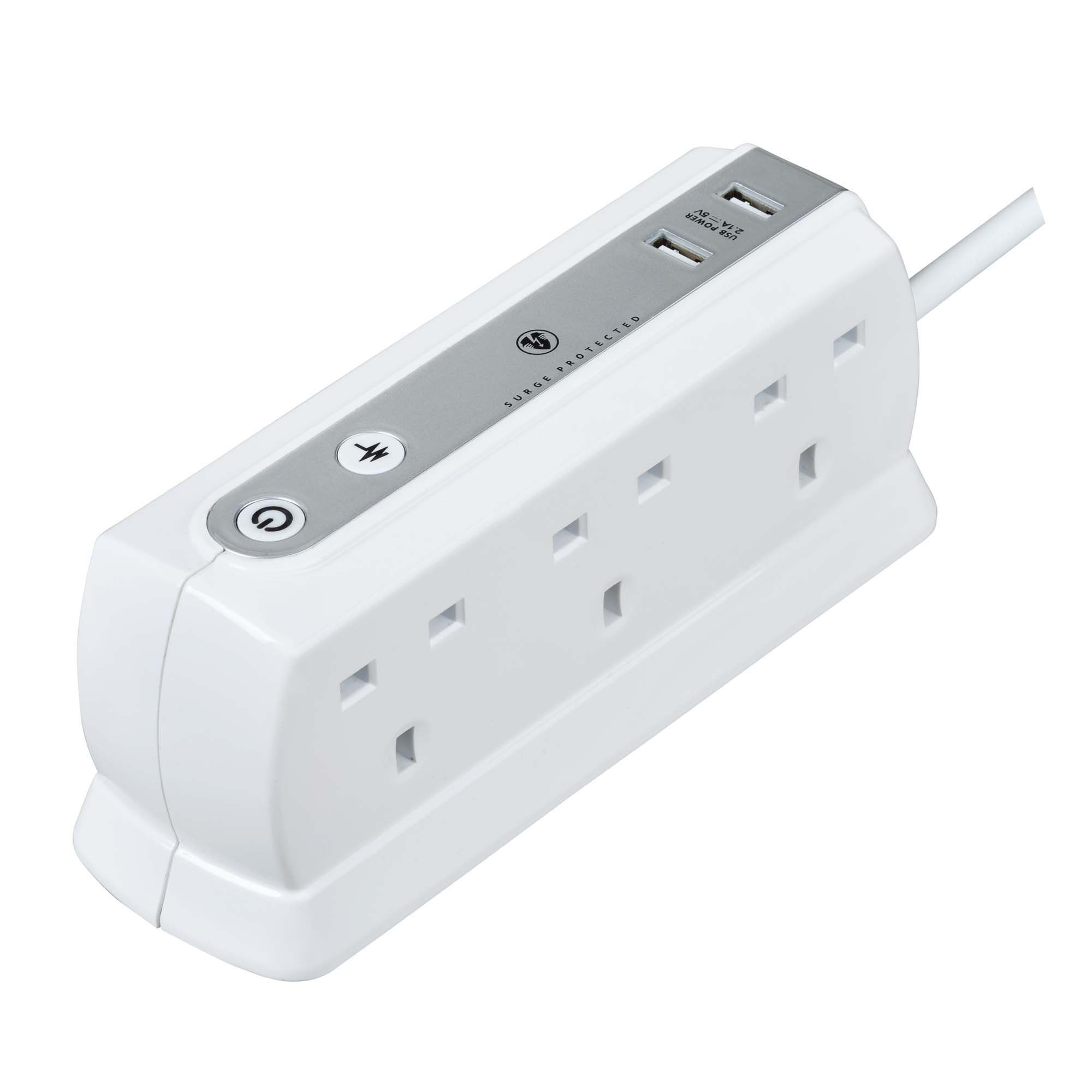 Masterplug Surge White 6 socket Extension lead with USB, 2m | DIY at B&Q
