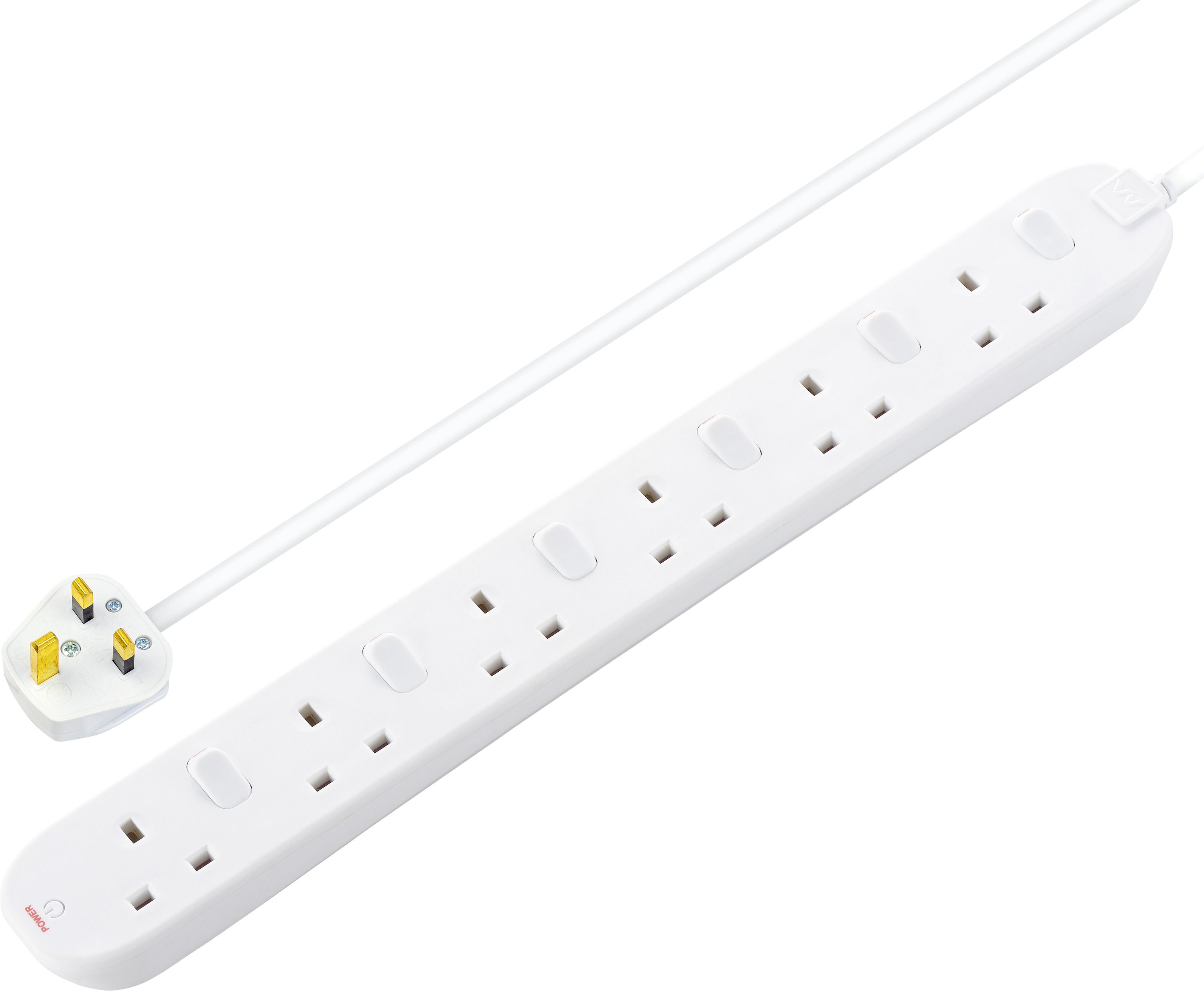 Masterplug SWC62N-BD 6 socket 13A Switched White Extension lead, 2m ...