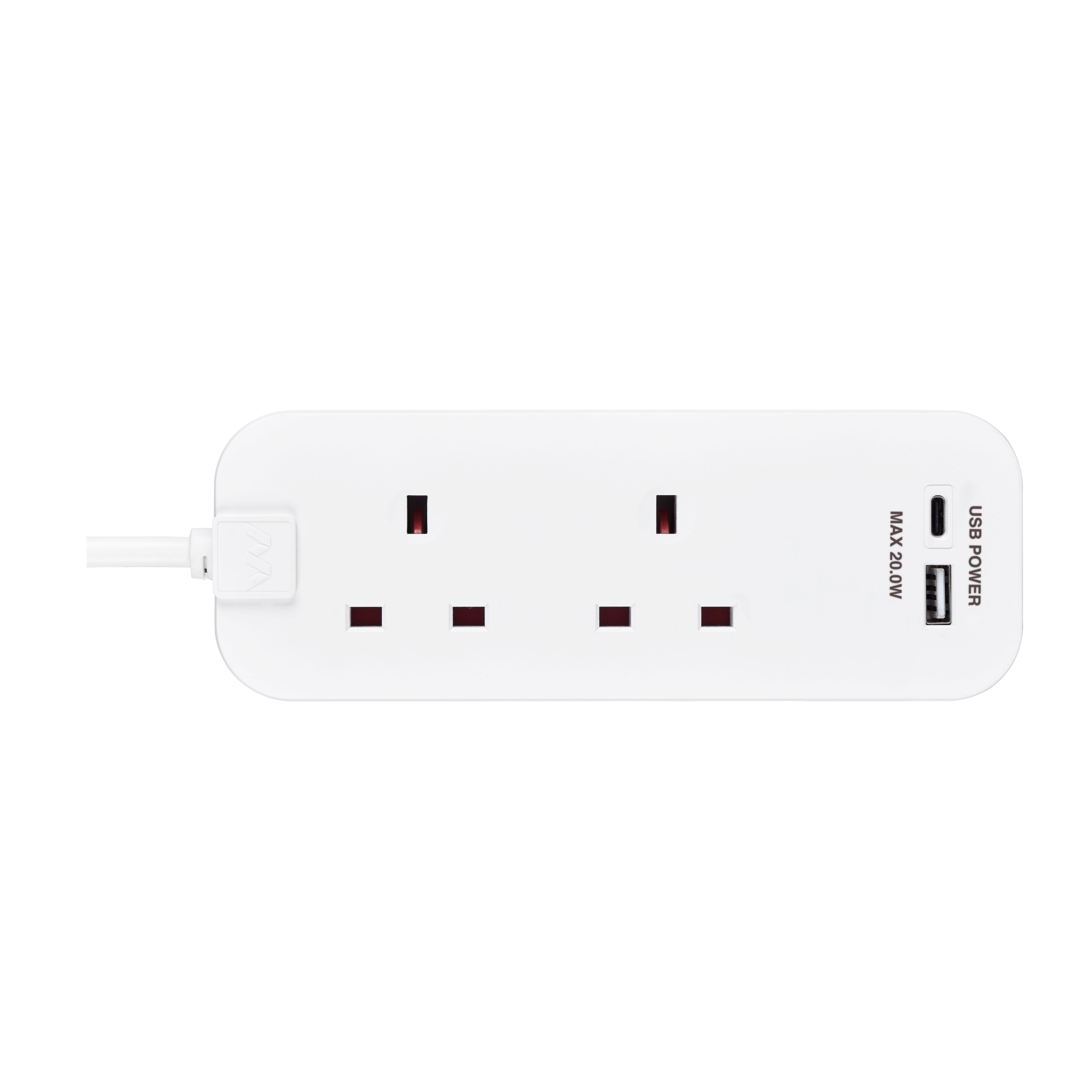 Masterplug White 13A 2 socket Travel extension lead with USB, 0.45m