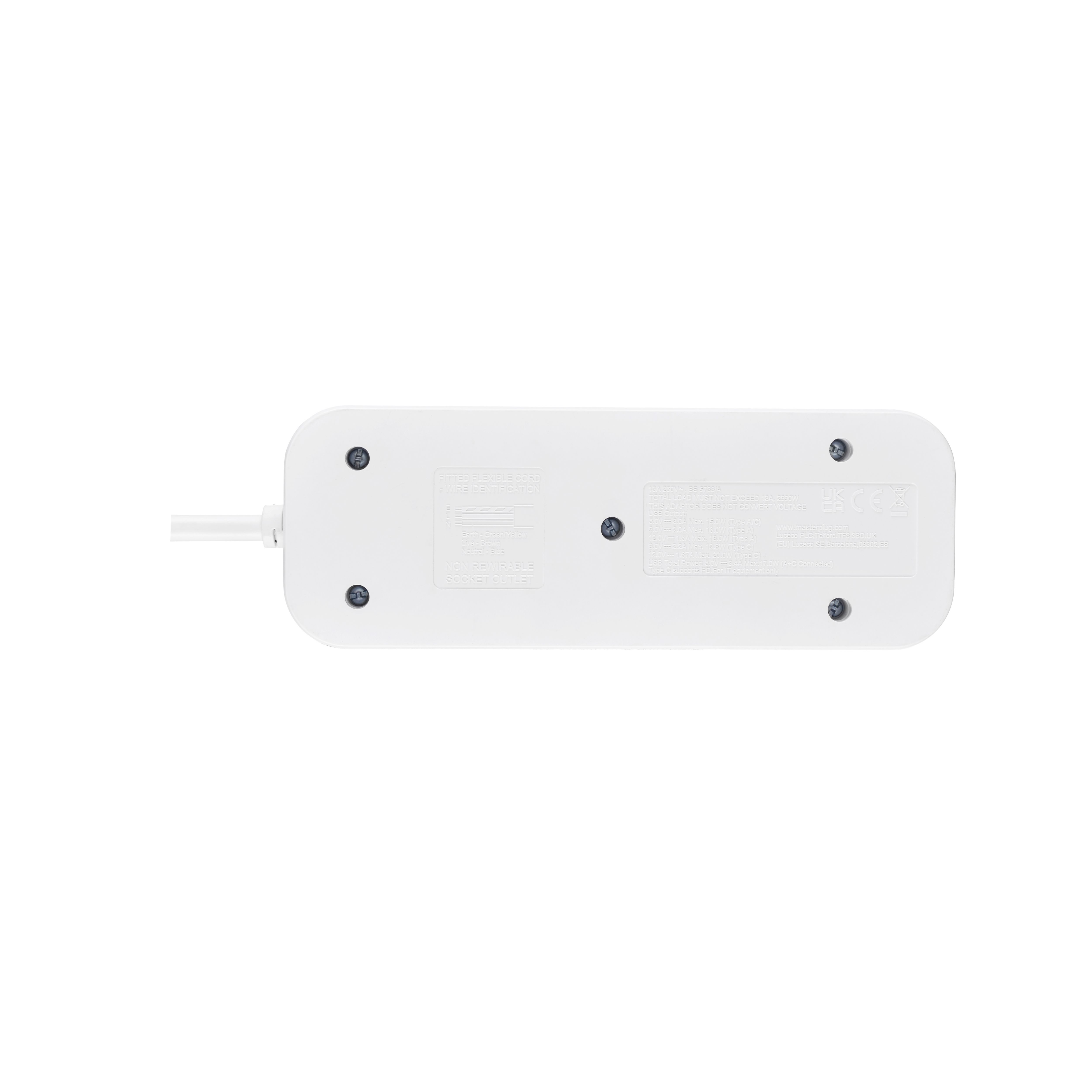 Masterplug White 13A 2 socket Travel extension lead with USB, 0.45m