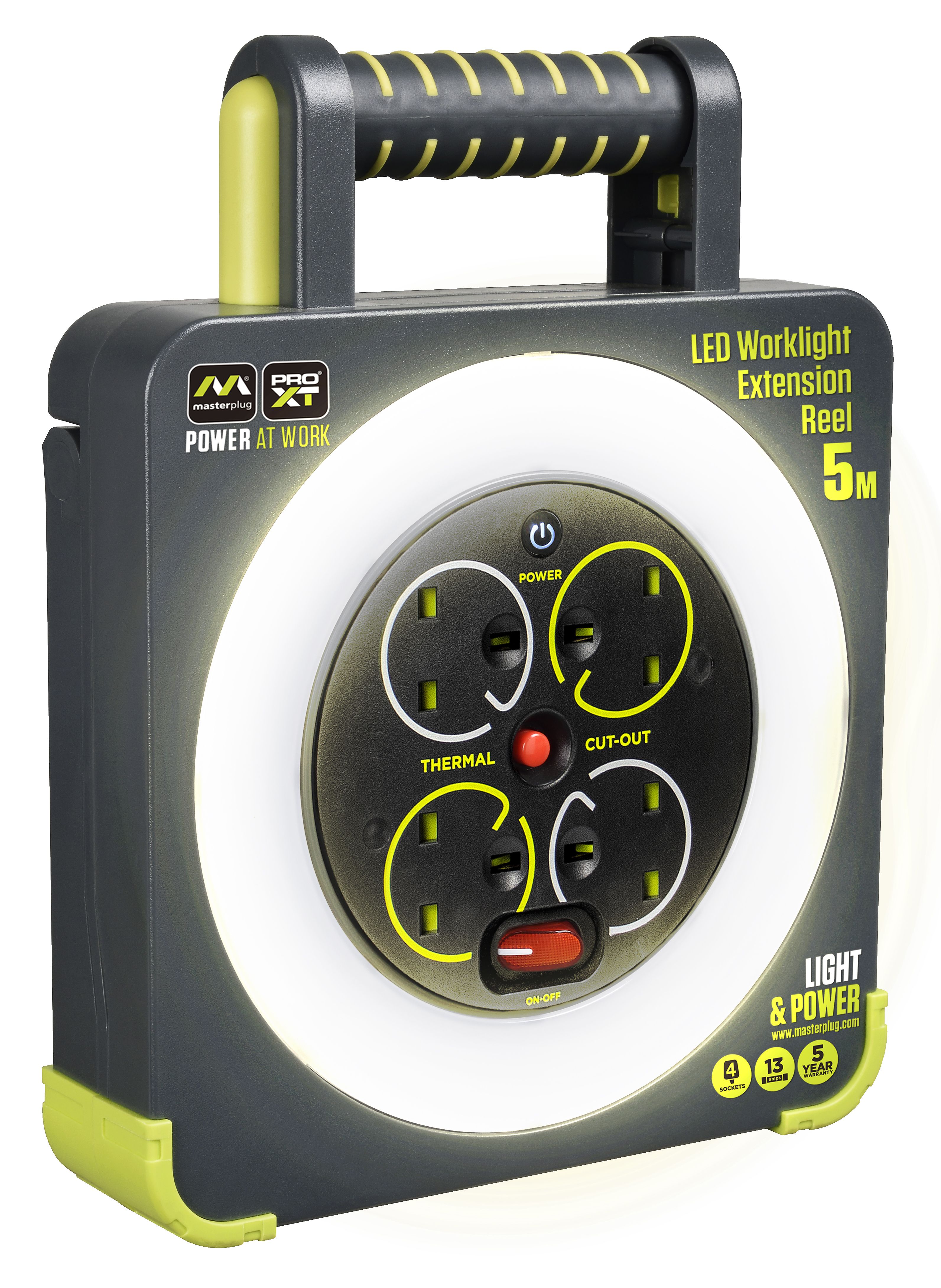 Masterplug Worklight 4 socket 13A Switched Grey & green Extension lead ...
