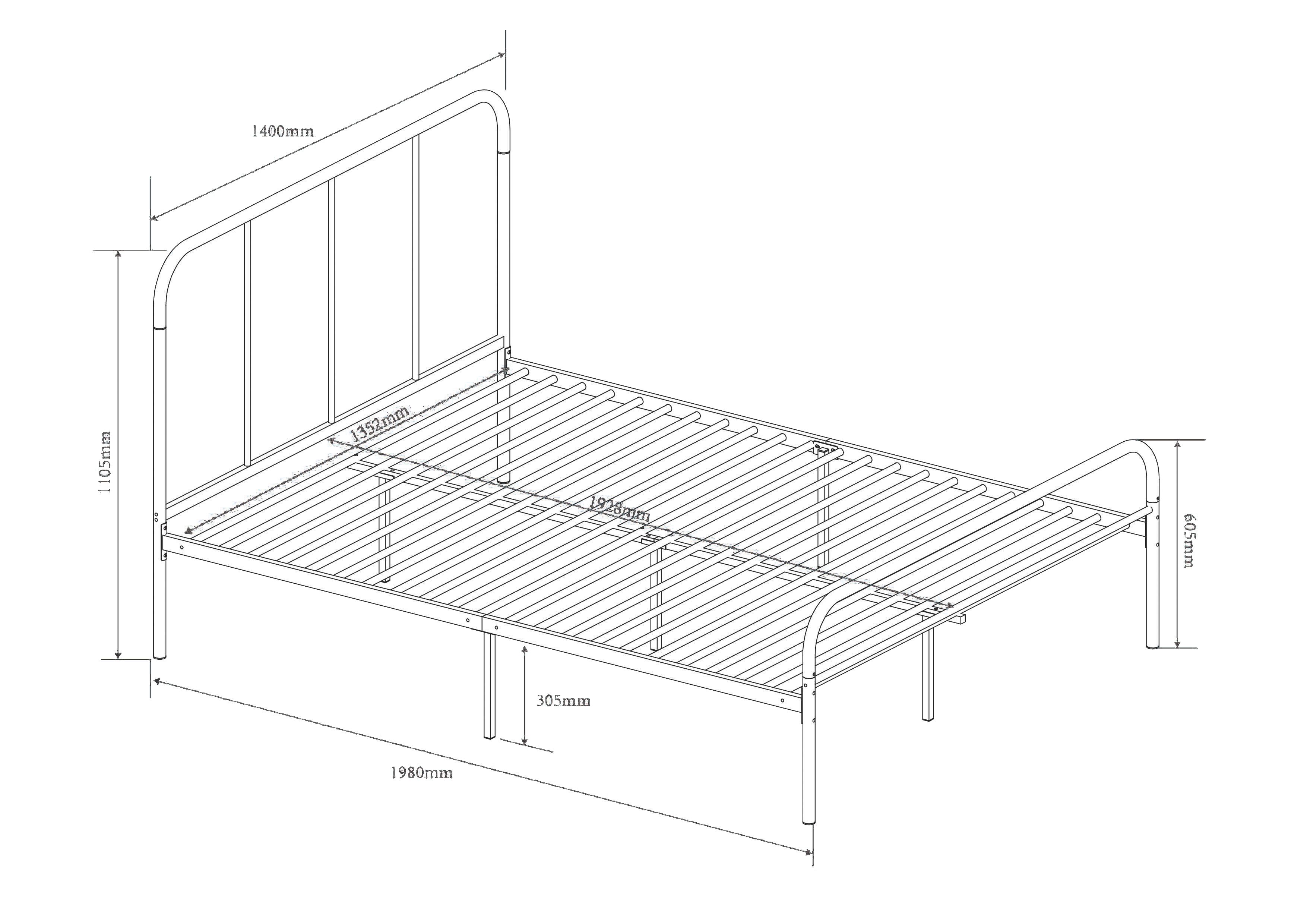 Matt black Metal 4ft Double Bed frame