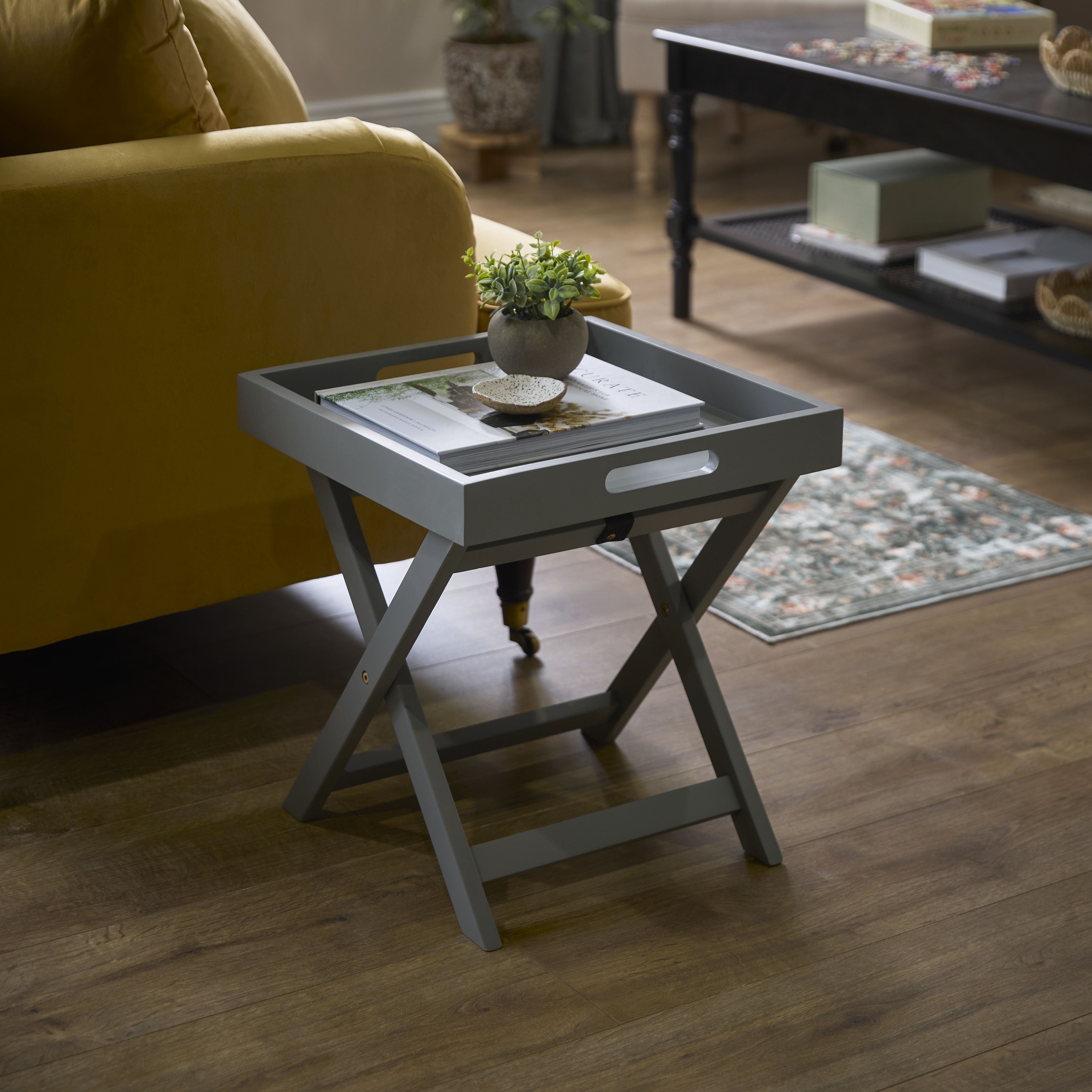 Matt grey Tray table (H)44cm (W)40cm (D)40cm