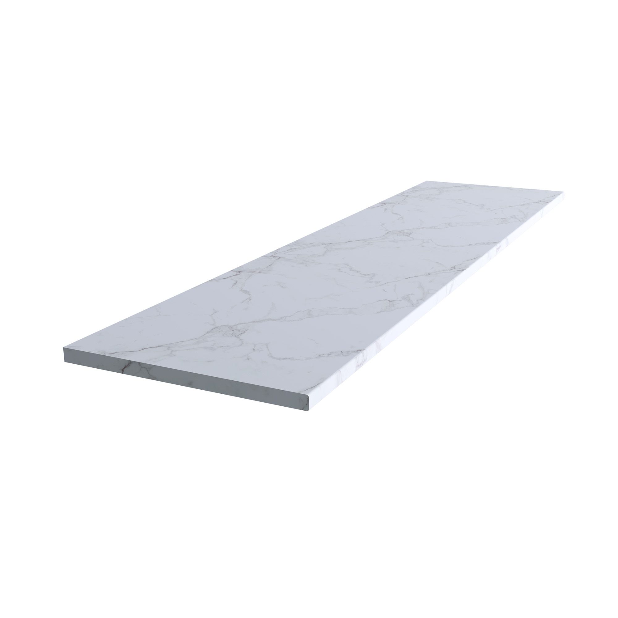 Matt White Marble effect Round edge Chipboard & laminate Worktop (T) 2 ...