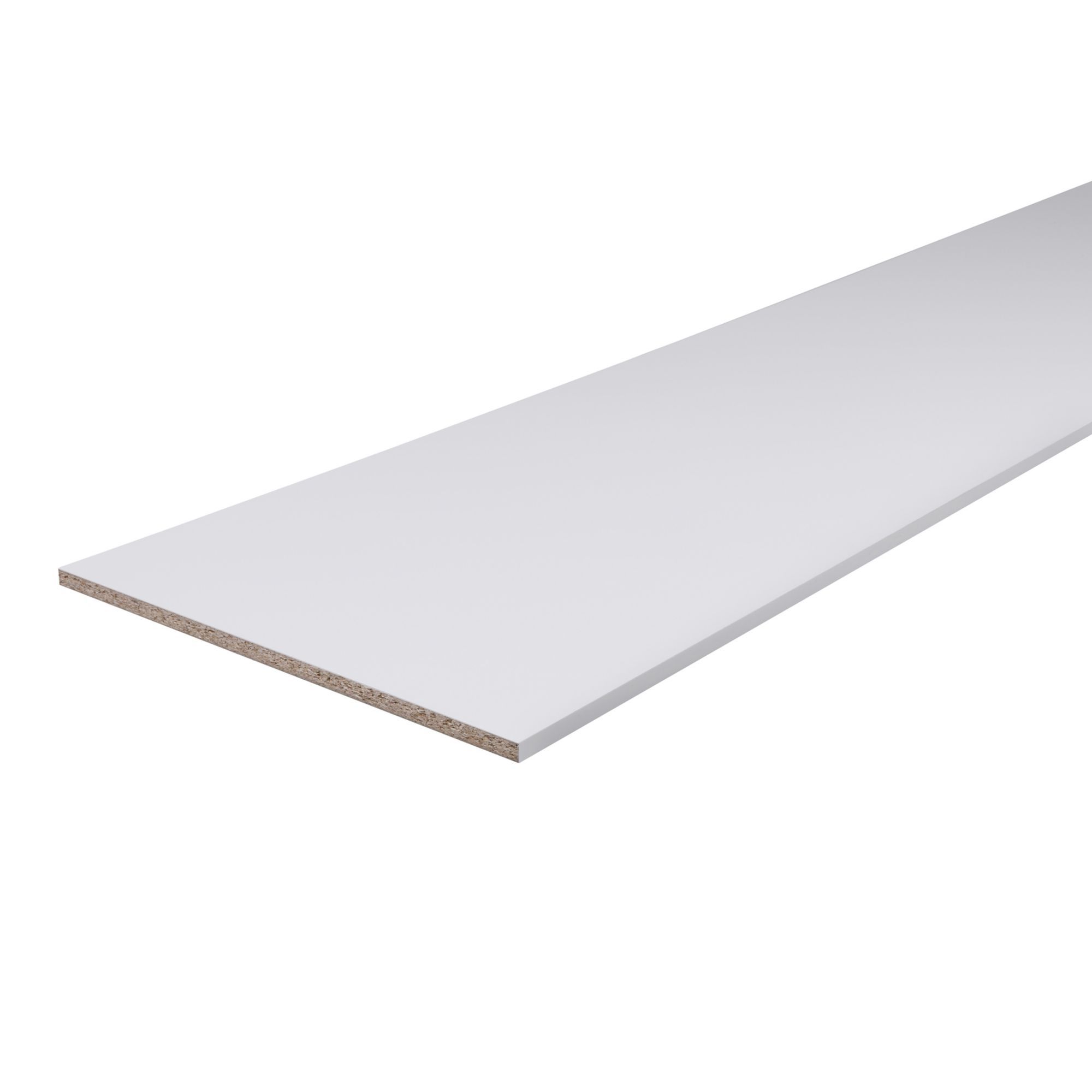 Matt White Semi edged Chipboard Furniture board, (L)2.5m (W)400mm (T)18mm
